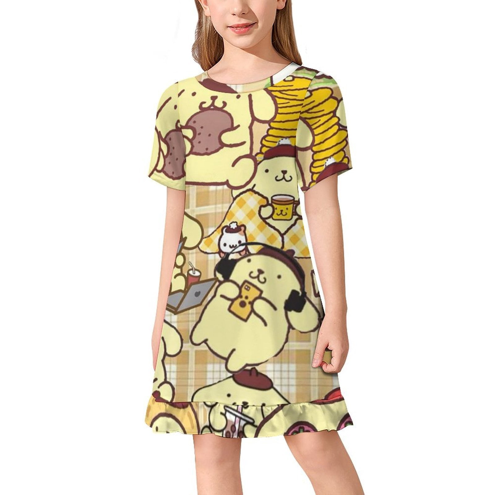 Pompompurin Girls Short Sleeve Dress A Line Twirly Skater Dress Casual ...