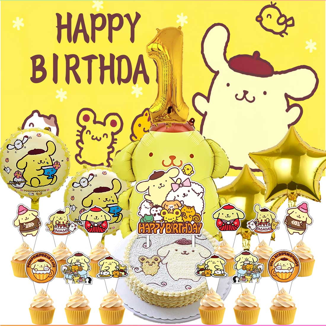 Pompompurin Party Supplies Decor 1st Kit Balloons Birthday Cake Topper ...