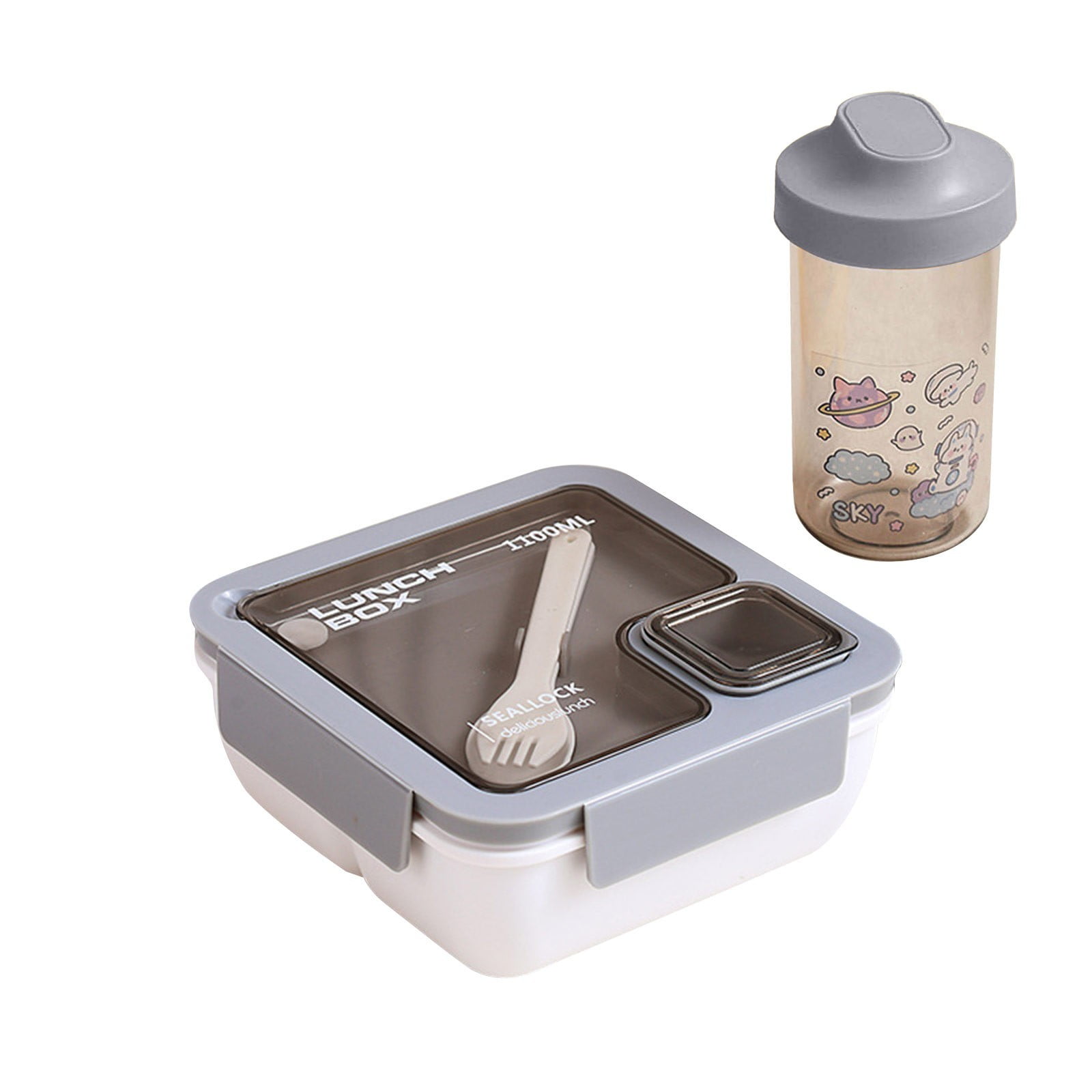 Pompotops 1100ML Portable Plastic Partition Integrated Lunch Box, Multi ...
