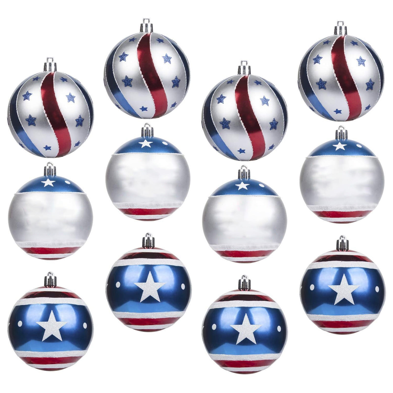 Vikakiooze 12 Pcs 4Th Of July Ball Ornaments Patriotic Decorations for Tree Plastic Independence ...