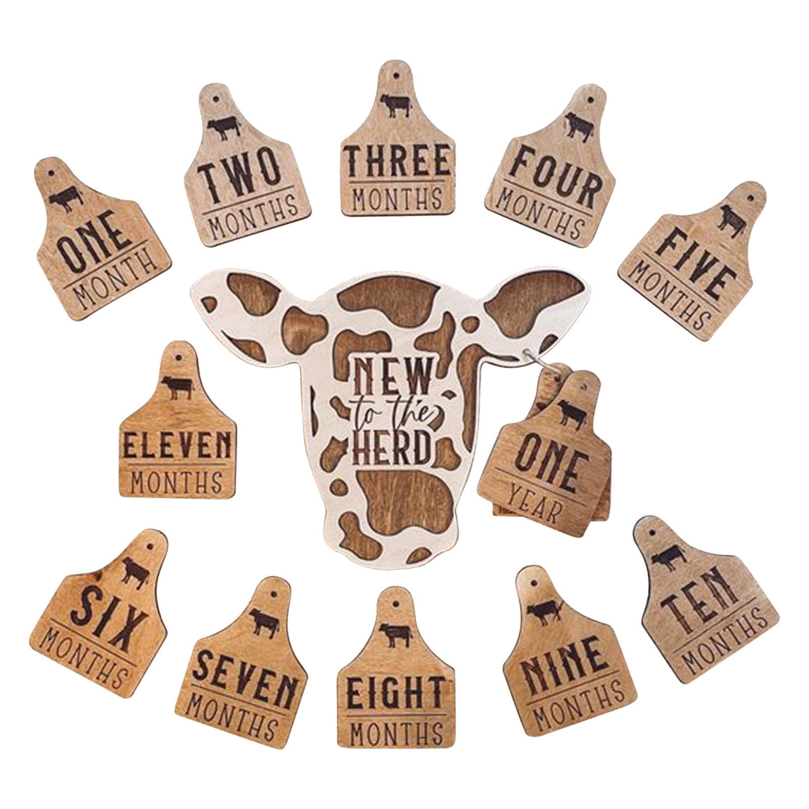 Pompotops 13 Pcs Monthly Milestone Markers Wooden Highland Cow ...