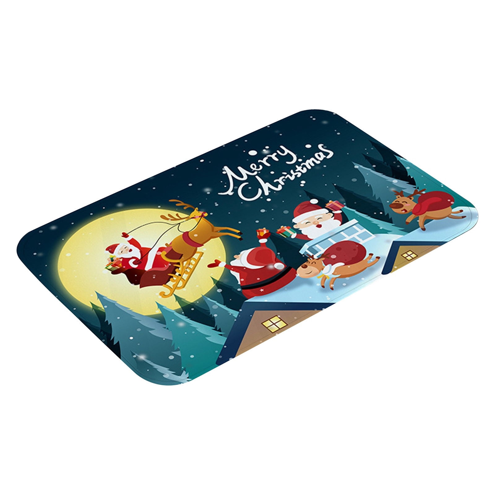 Pompotops 17*24 Inches Entrance Plush Soft Floor Mat (Santa Santa Elk ...