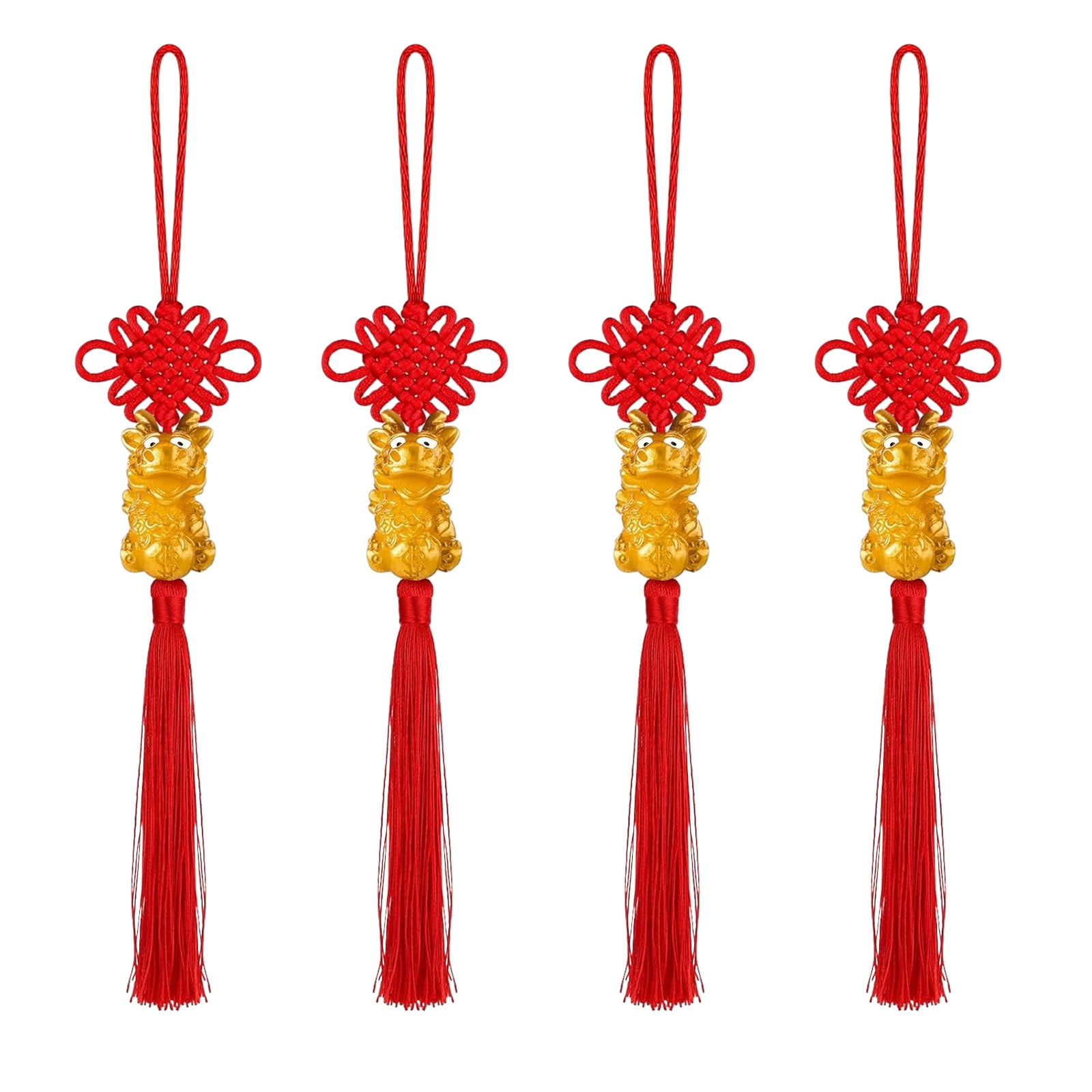 Pompotops 4-piece Set Of 2024 Chinese New Year Decorations Dragon Red ...