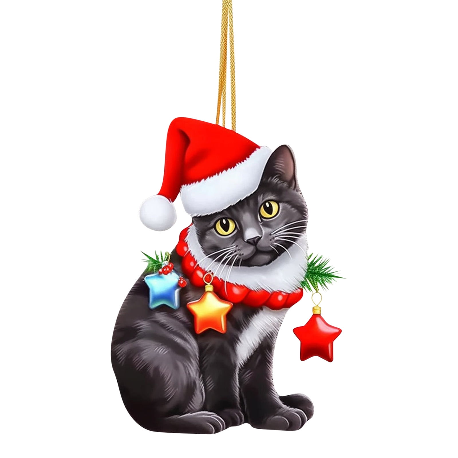 Pompotops Acrylic Christmas Cartoon Cat Ornament 2D Flat Christmas Tree ...