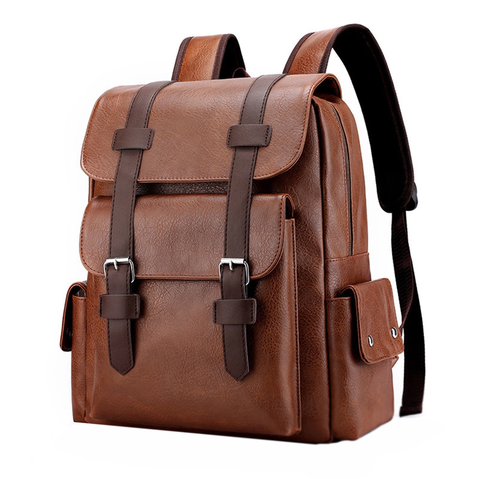 Pompotops Brown Leather Laptop Backpack For Men, Work Business Travel ...