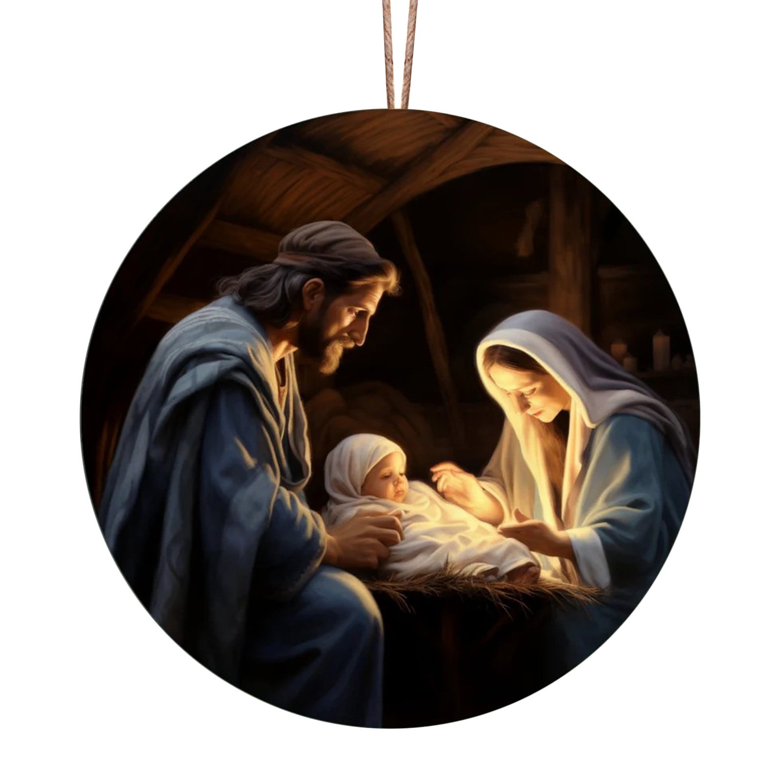 Pompotops Christmas Decoration Nativity Scene Round Flat Christmas Tree ...