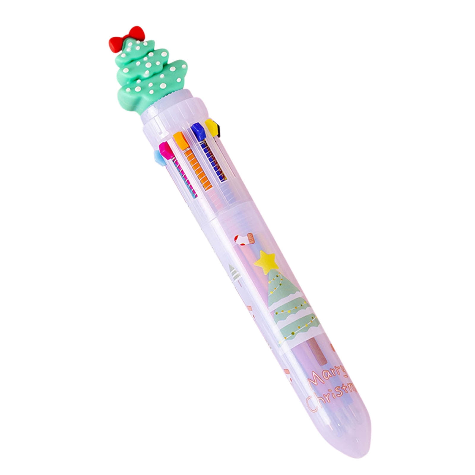 Pompotops Cute 10 Color Christmas Ballpoint Pen Push Type Color ...