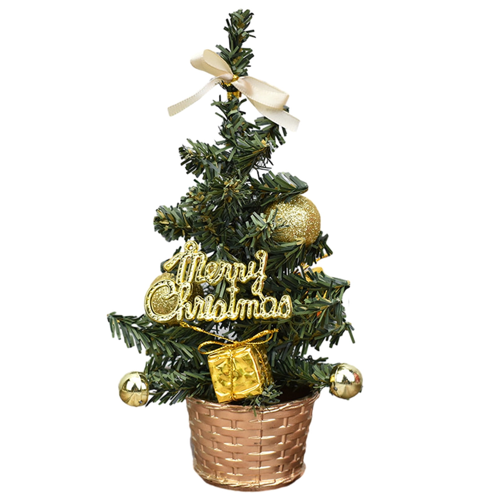 Pompotops Gold Mini Cute Artificial Christmas Trees 7.87 Inches Xmas ...