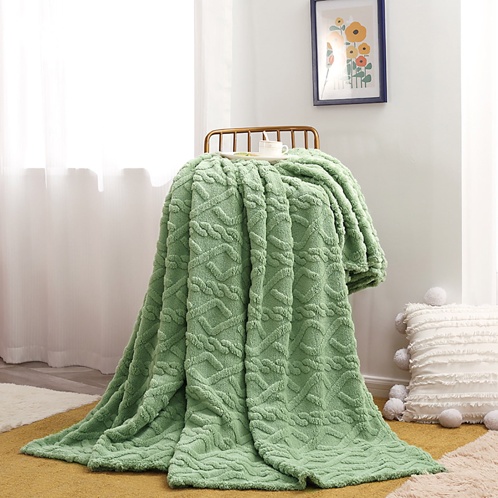 Pompotops Cozy Fuzzy Microfiber Green Throw Blanket, 70*100cm, Soft ...