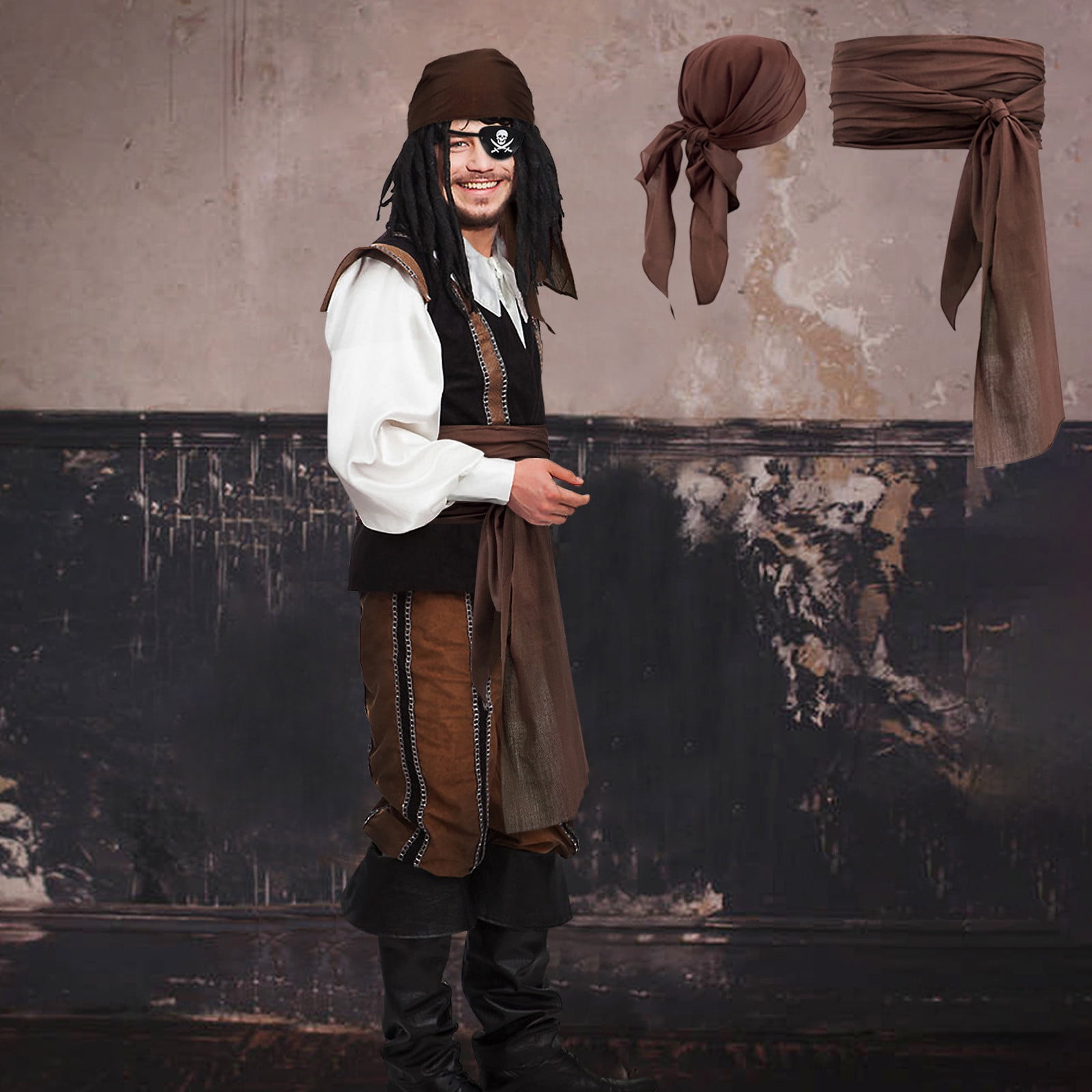 Pompotops Halloween Pirate Costume Medieval Linen Pirate Bandana And ...