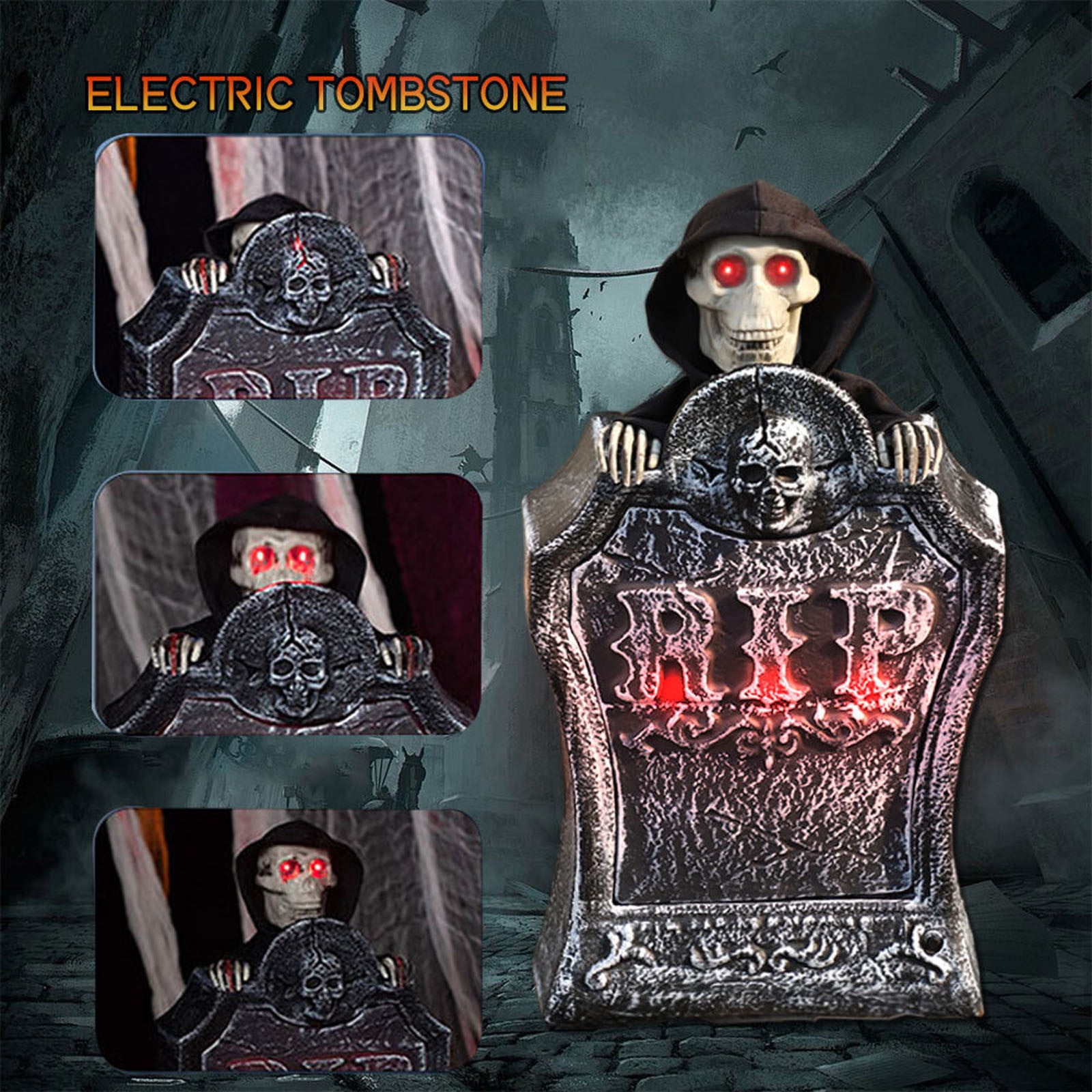 Pompotops Halloween Tombstone Decoration With Scary Sounds Glowing ...