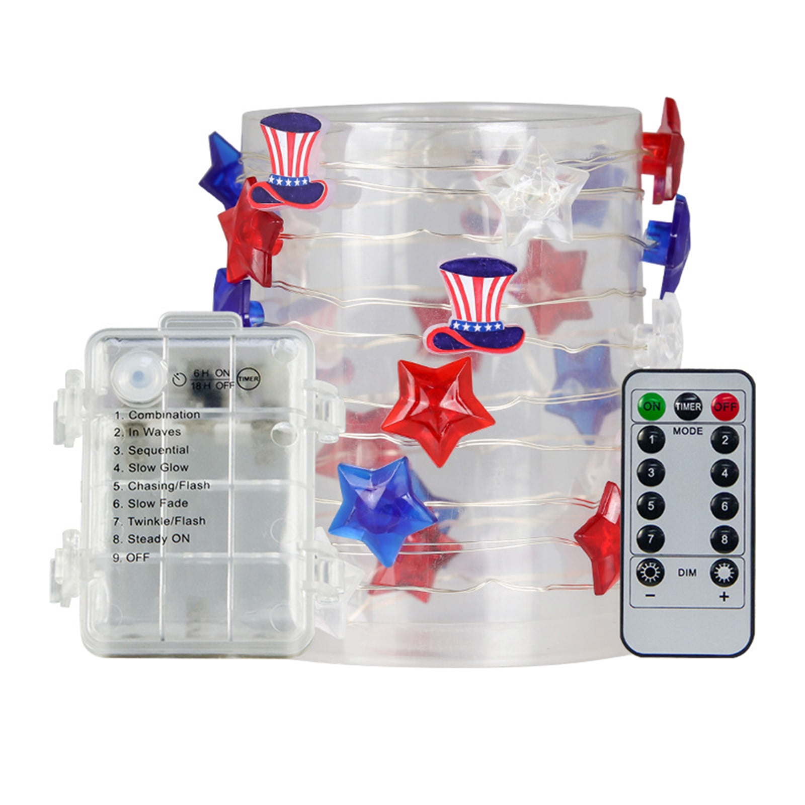 Vikakiooze Red White And Blue And Flag Hats Lights Remote Control ...