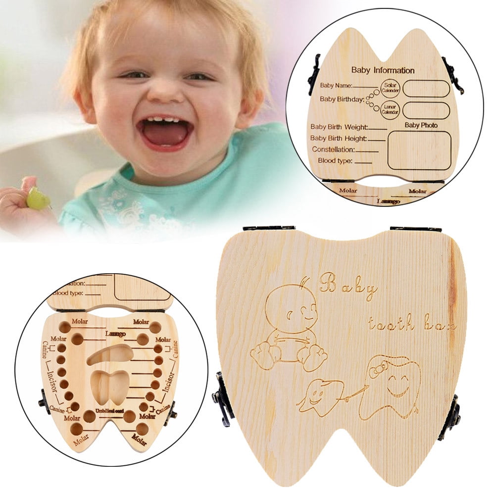 Pompotops Tooth Box Organizer for Baby Milk Teeth Save Wood Storage ...