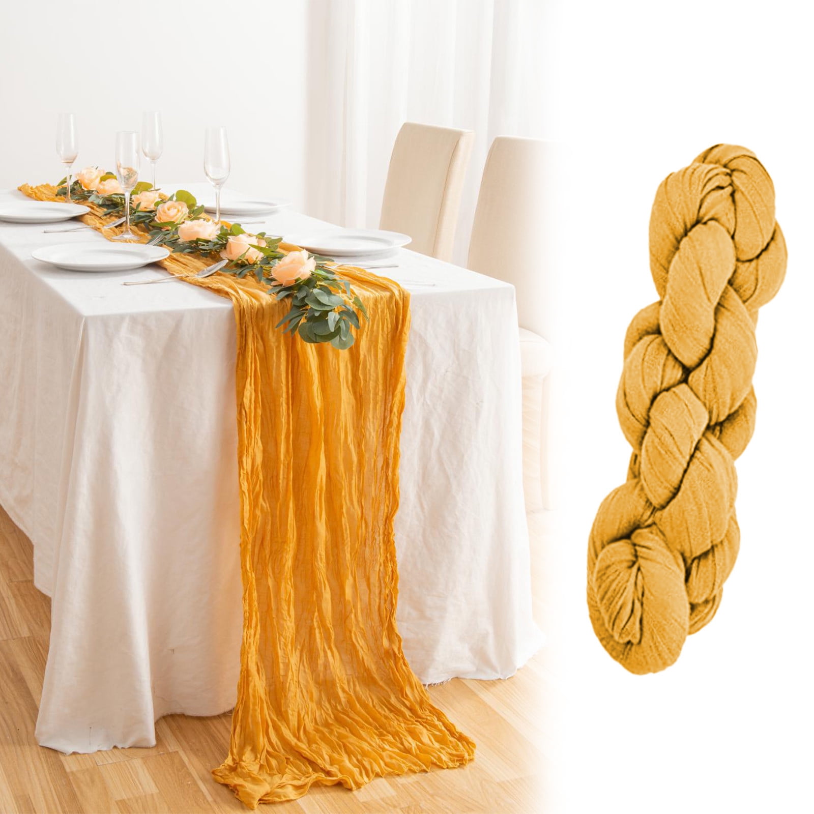 Pompotops Yellow Cheesecloth Table Runner Boho Gauze Cheese Cloth Table ...