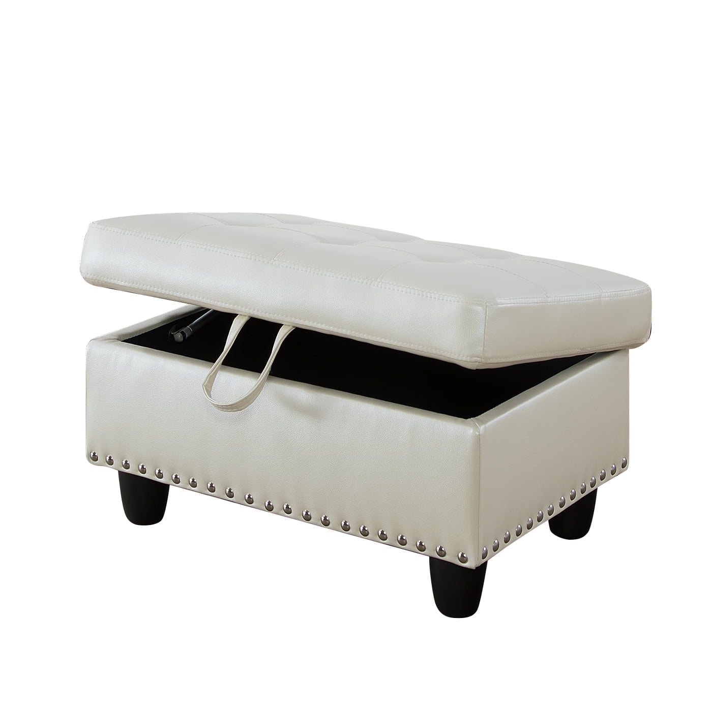 Pon Living Furniture Inc Ottoman, White Leather Footstool for Living ...