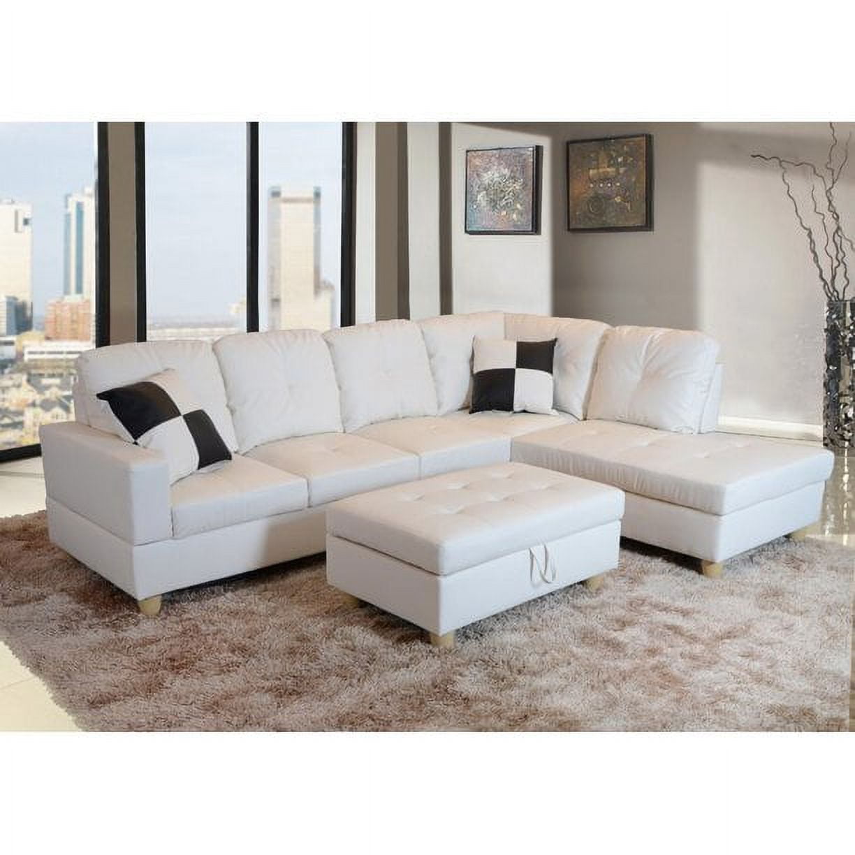 Ainehome Furniture White Modern Sectional Sofas, Faux Leather Living ...