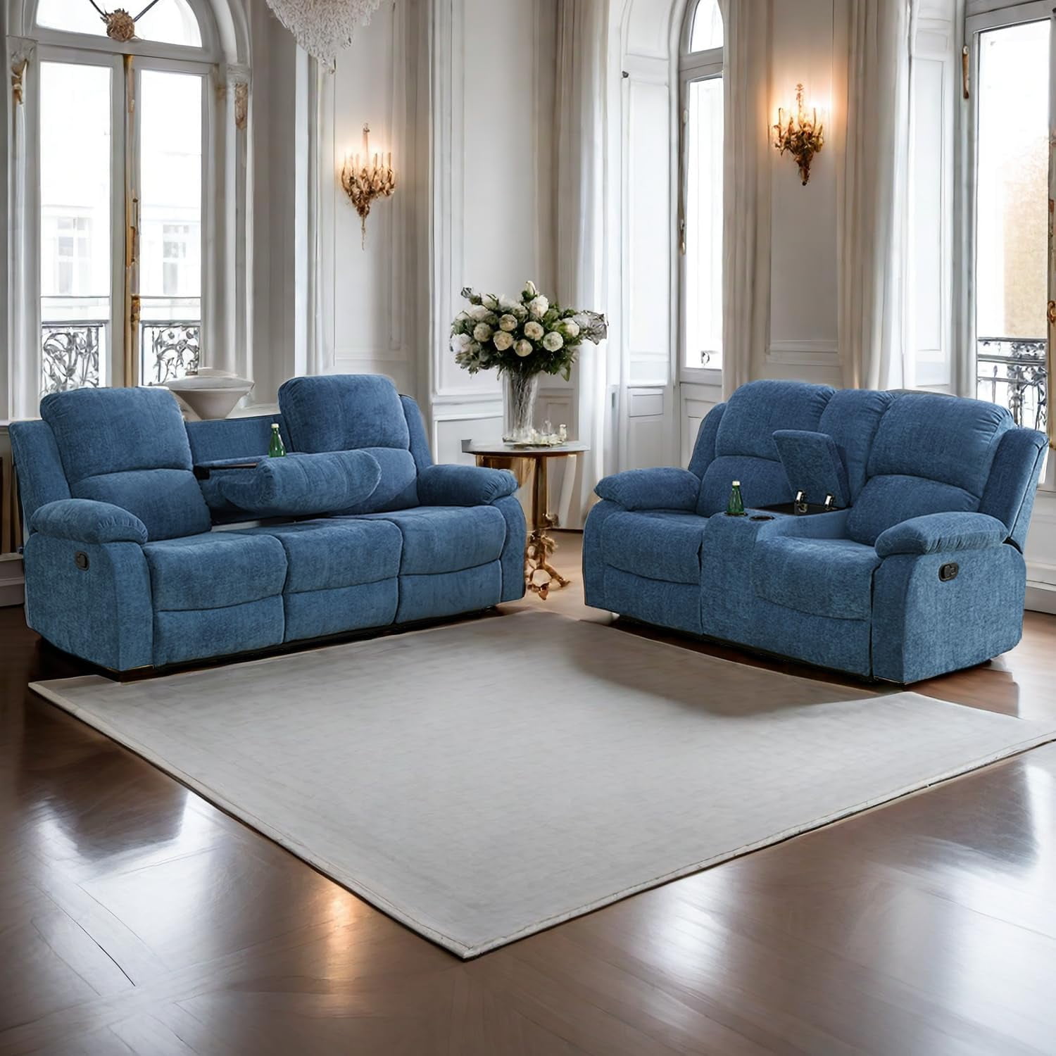 PonLiving 2 Pieces Recliner Sofa Set, Fabric Recliner Sofa and Loveseat ...