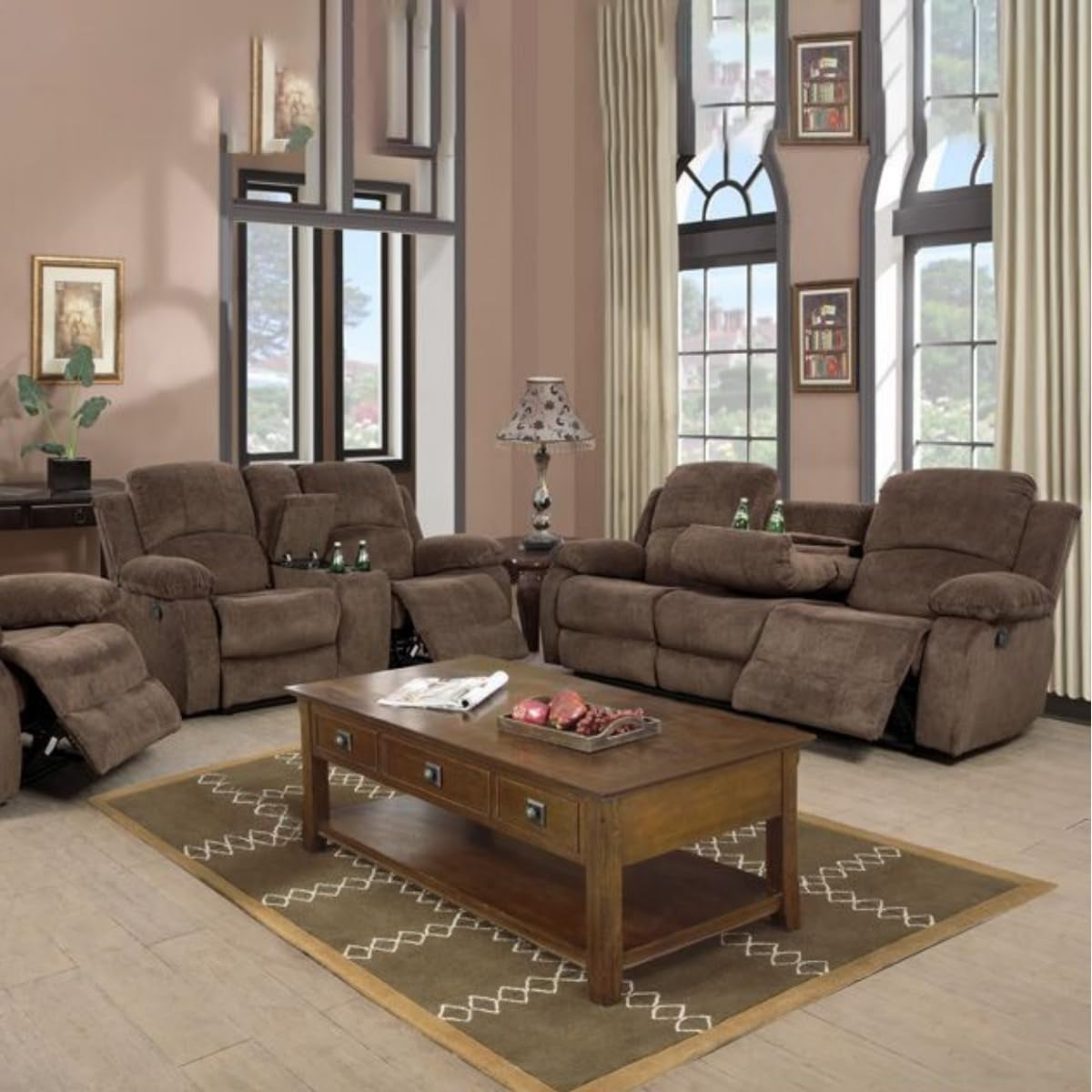 PonLiving 2 Pieces Recliner Sofa Set, Fabric Recliner Sofa and Loveseat ...