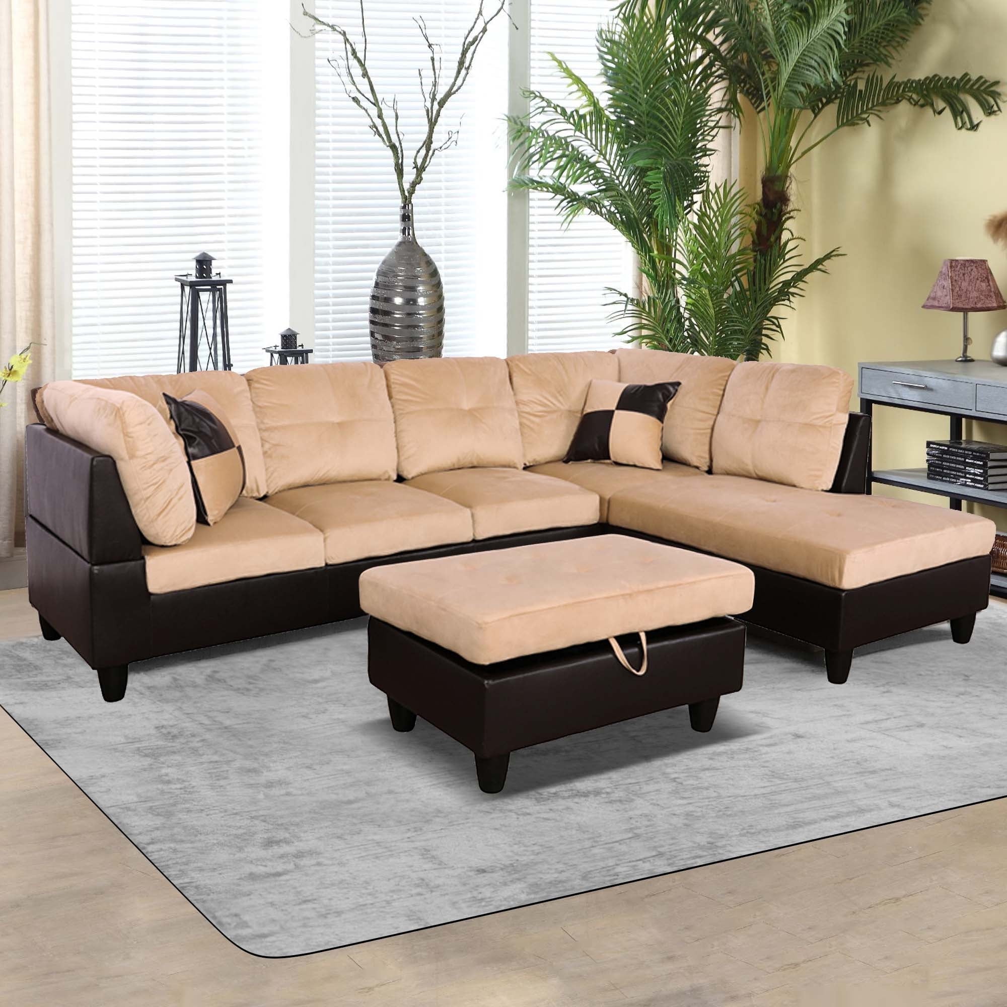 PonLiving 3 Piece Living Room Sectional Sofa Set w/ Right Facing Chaise ...