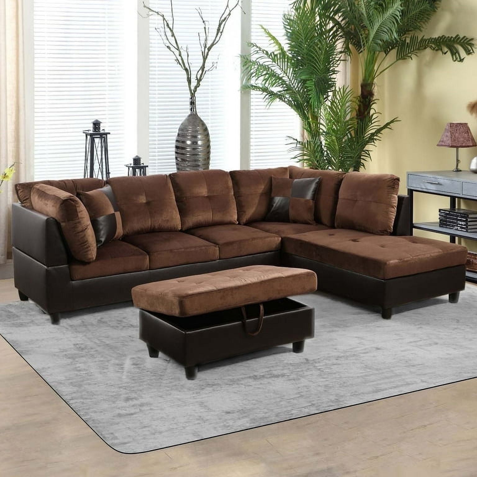 PonLiving 3 Piece Living Room Sectional Sofa Set w/ Right Facing Chaise ...