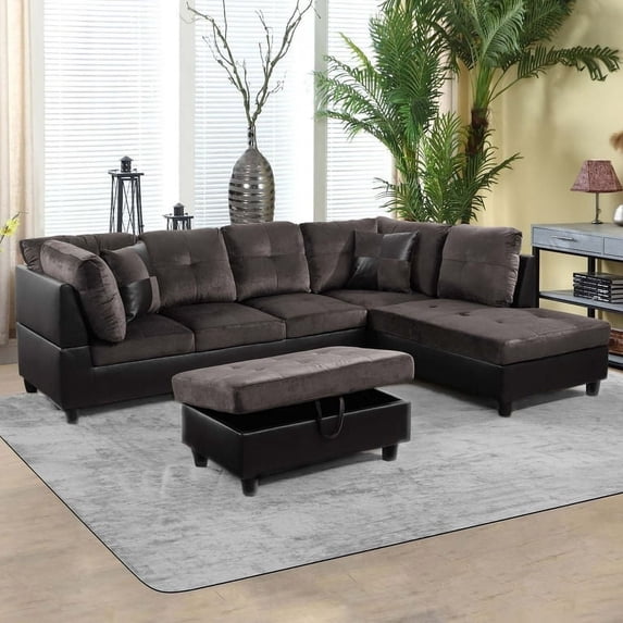 PonLiving Modern 3Pc Faux Leather Sectional Sofa Set w/ Right Chaise ...