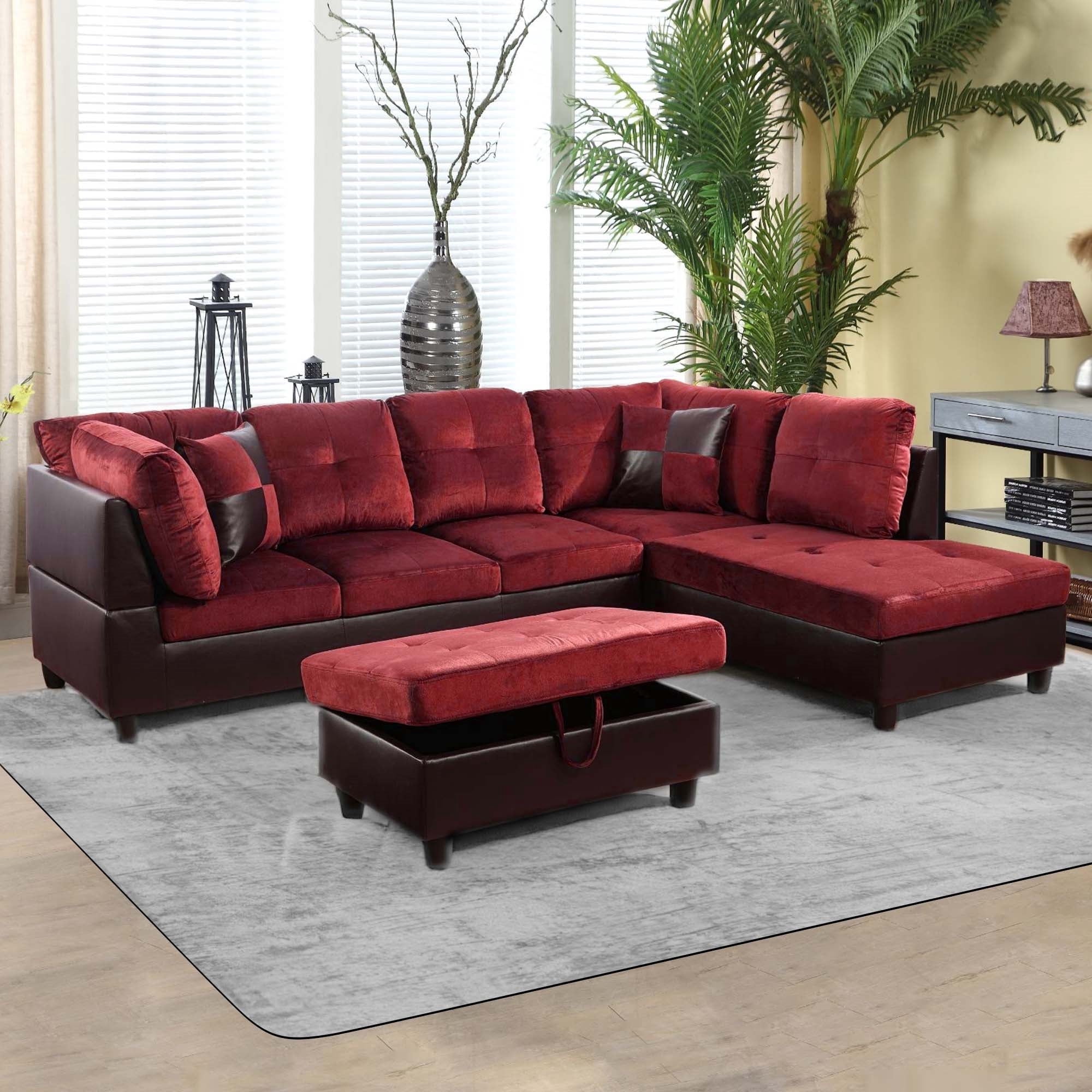 PonLiving Modern 3-Piece Fabric Sectional Sofa Set with Right-Facing ...