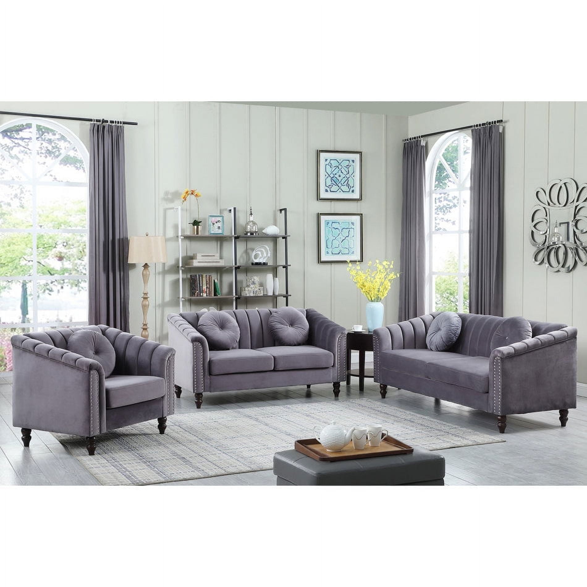 PonLiving 3 Piece Modern Velvet Upholstered Living Room Set with 3 ...