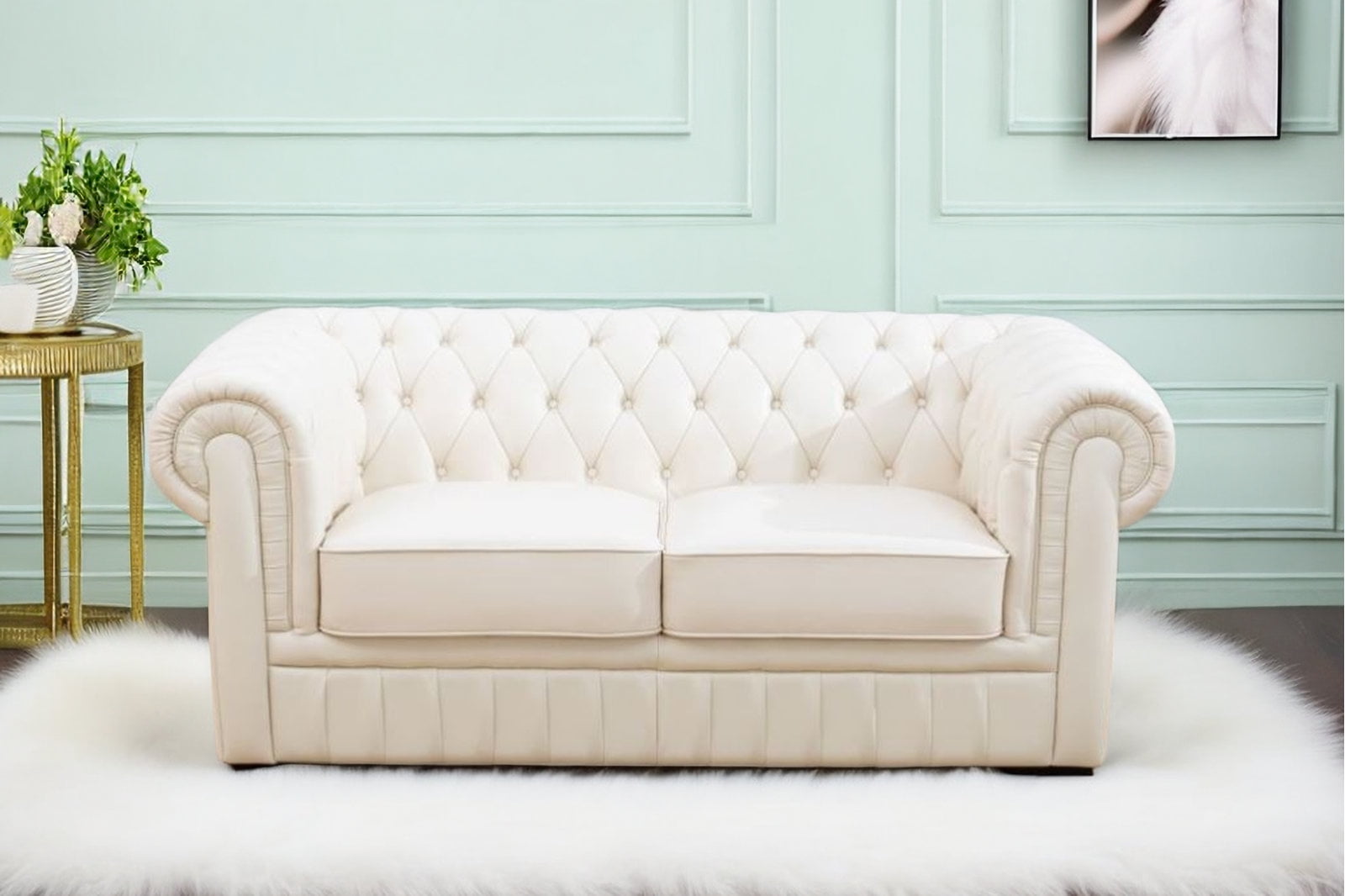 PonLiving Handmade Classic Buckle Design Loveseat Sofa, Top Grain Cow ...