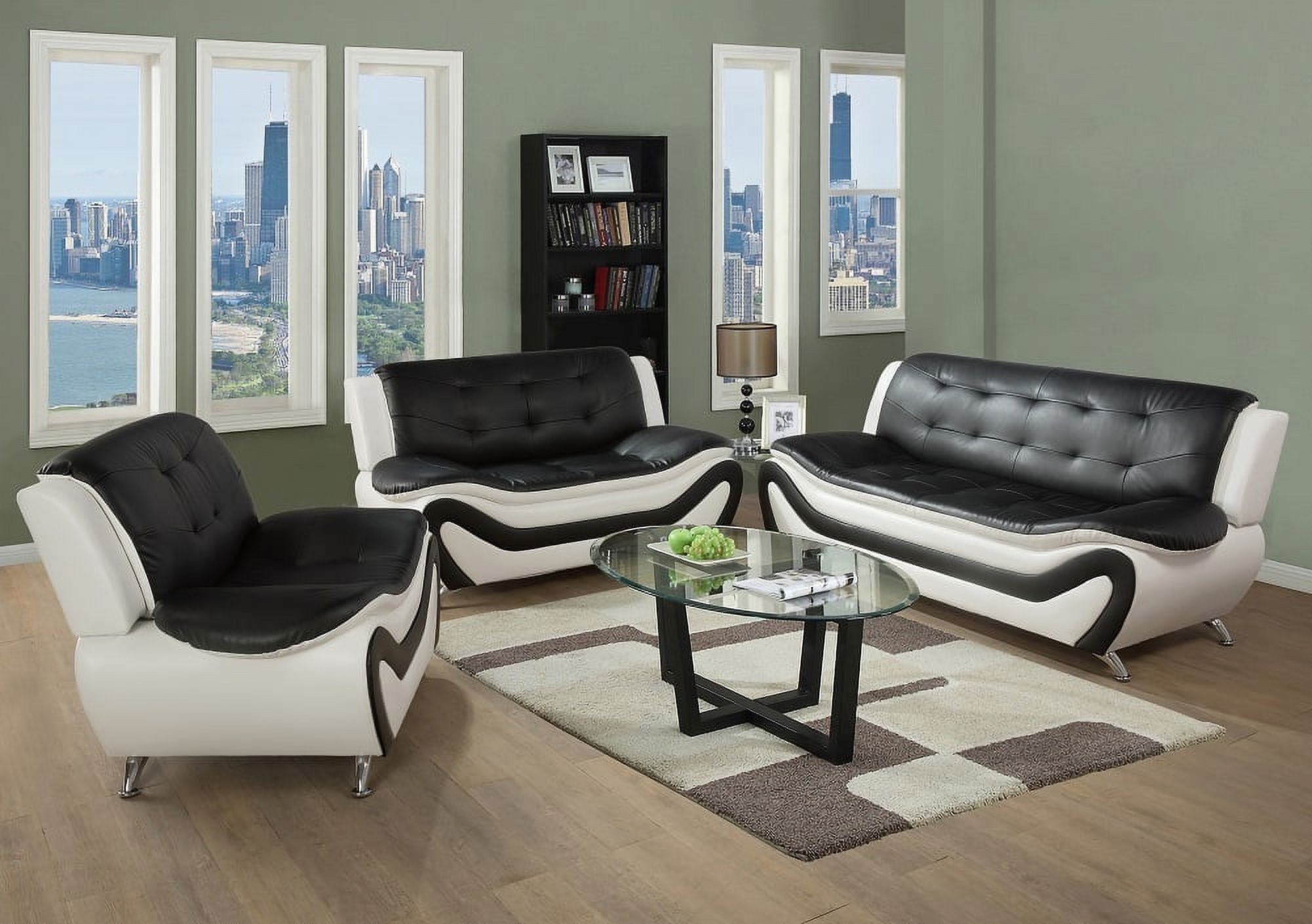 PonLiving Benny 3-Piece Leather Sofa Set with Armrest Chairs, Loveseat ...