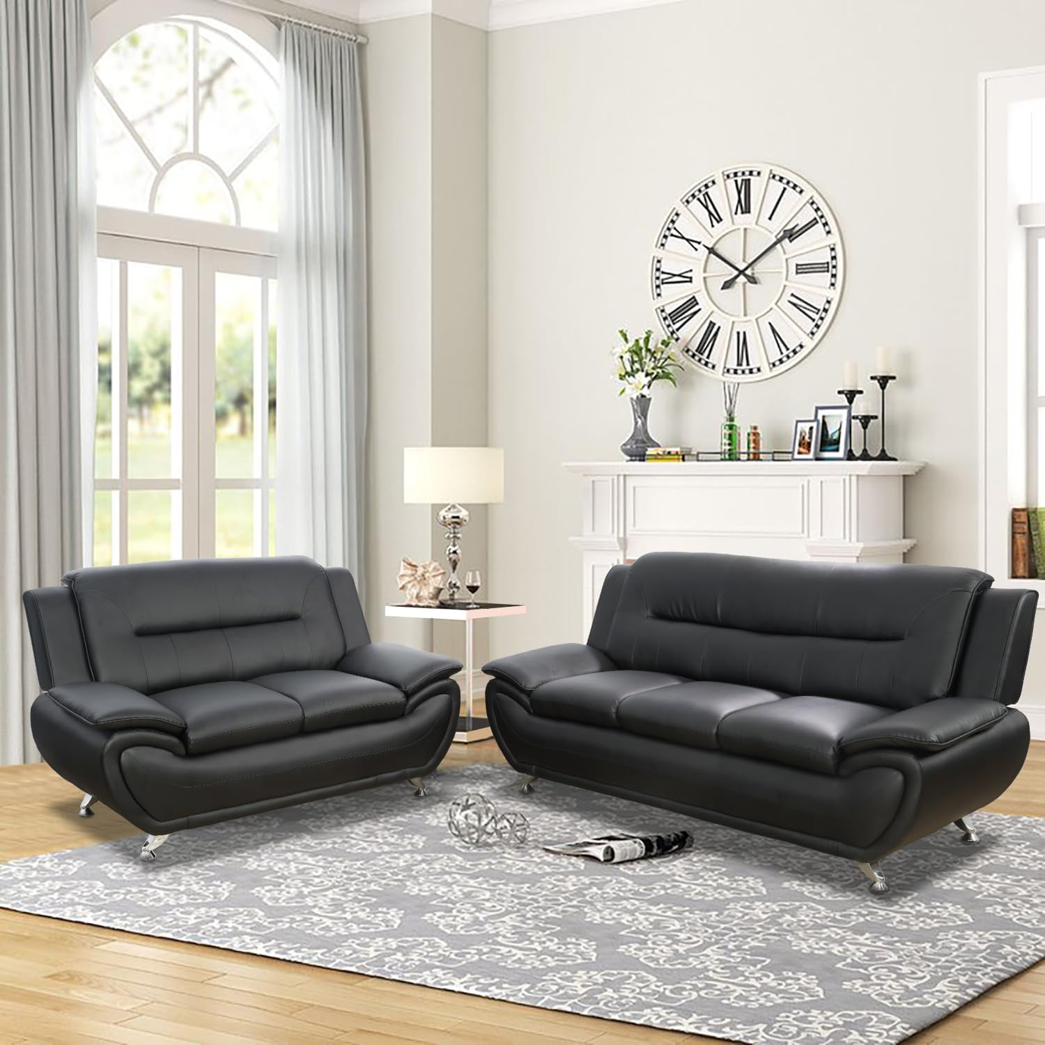 PonLiving Oversize Modern Leather Sofa Set with Sofa and Loveseat,2 ...