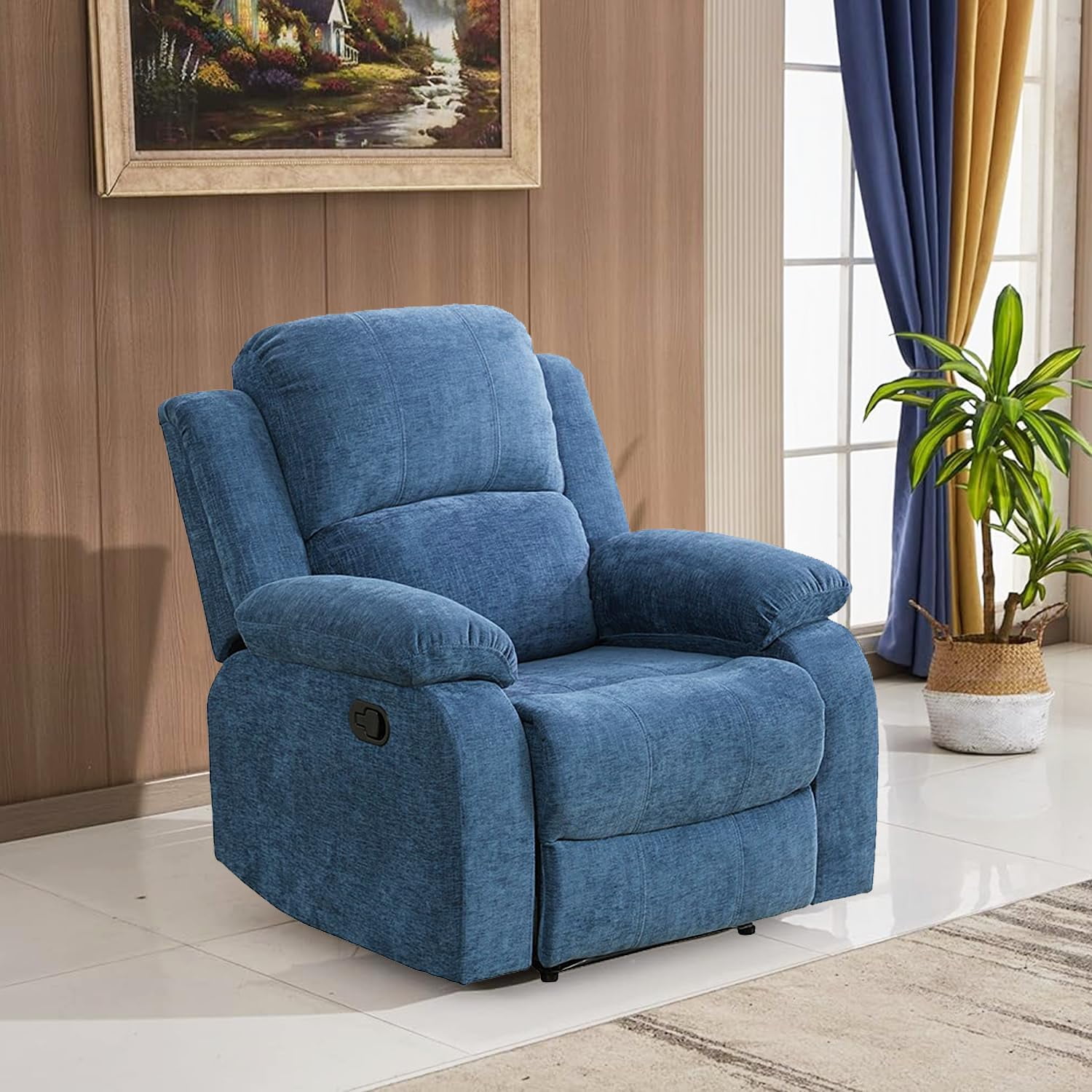 PonLiving Fabric Recliner Chair for Living Room, Blue Double Recliner ...