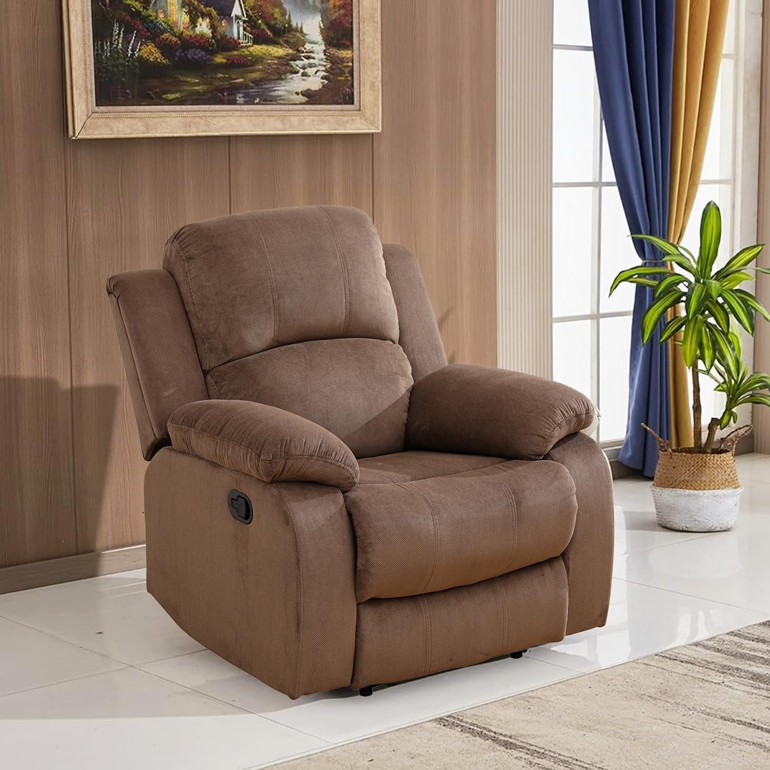 PonLiving Fabric Recliner Chair for Living Room, Brown Double Recliner ...
