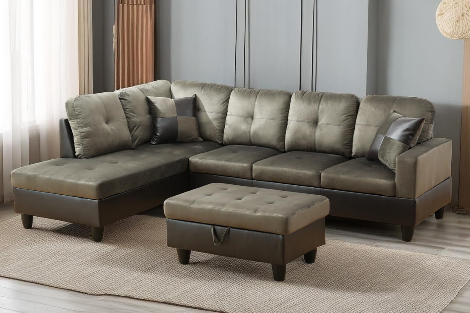 PonLiving Furniture 3 PCS Sectional Sofa Set, L-Shaped Sectional Couch ...