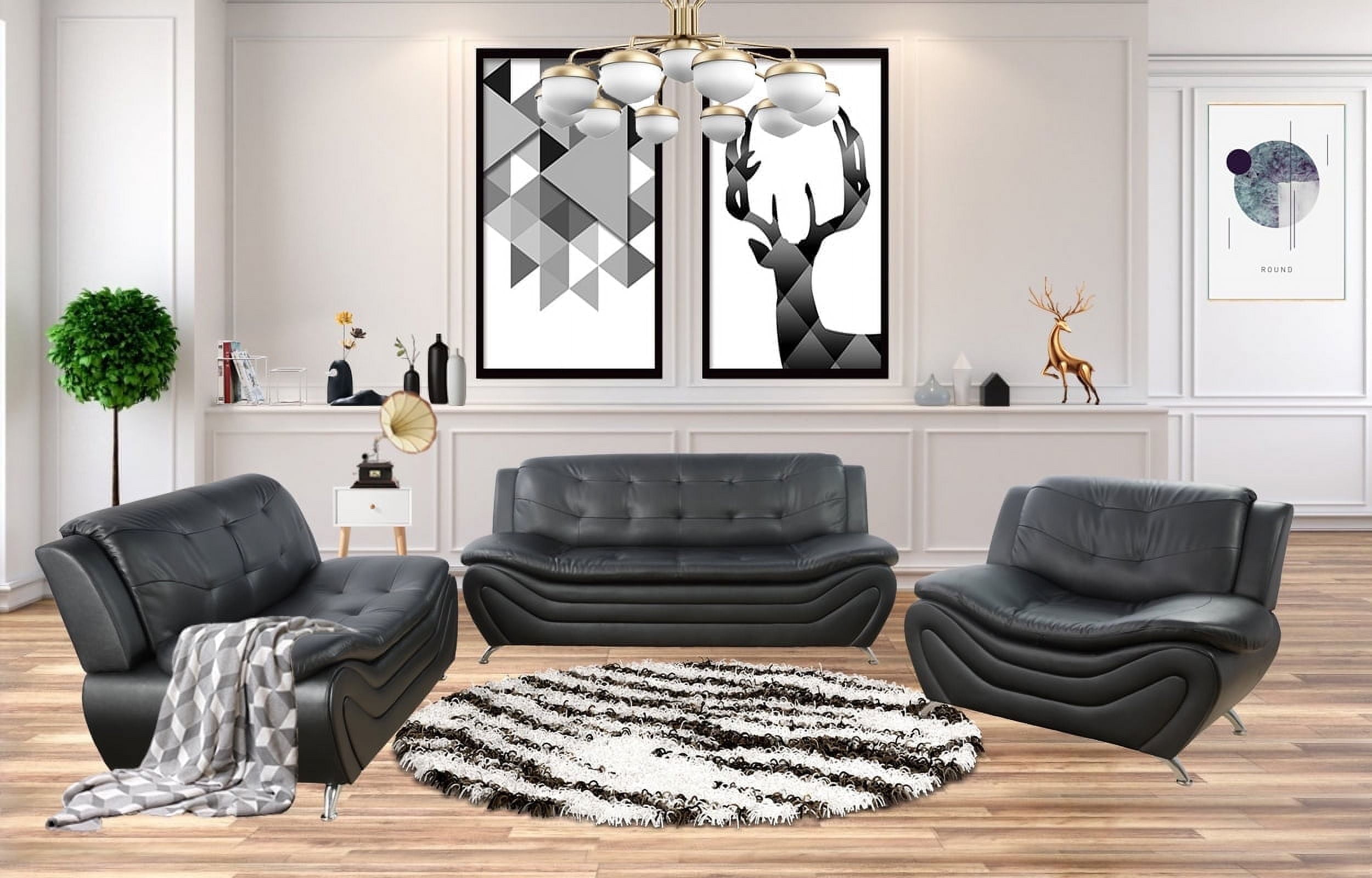 PonLiving Furniture 3 Piece Faux Leather Contemporary Living Room Sofa ...