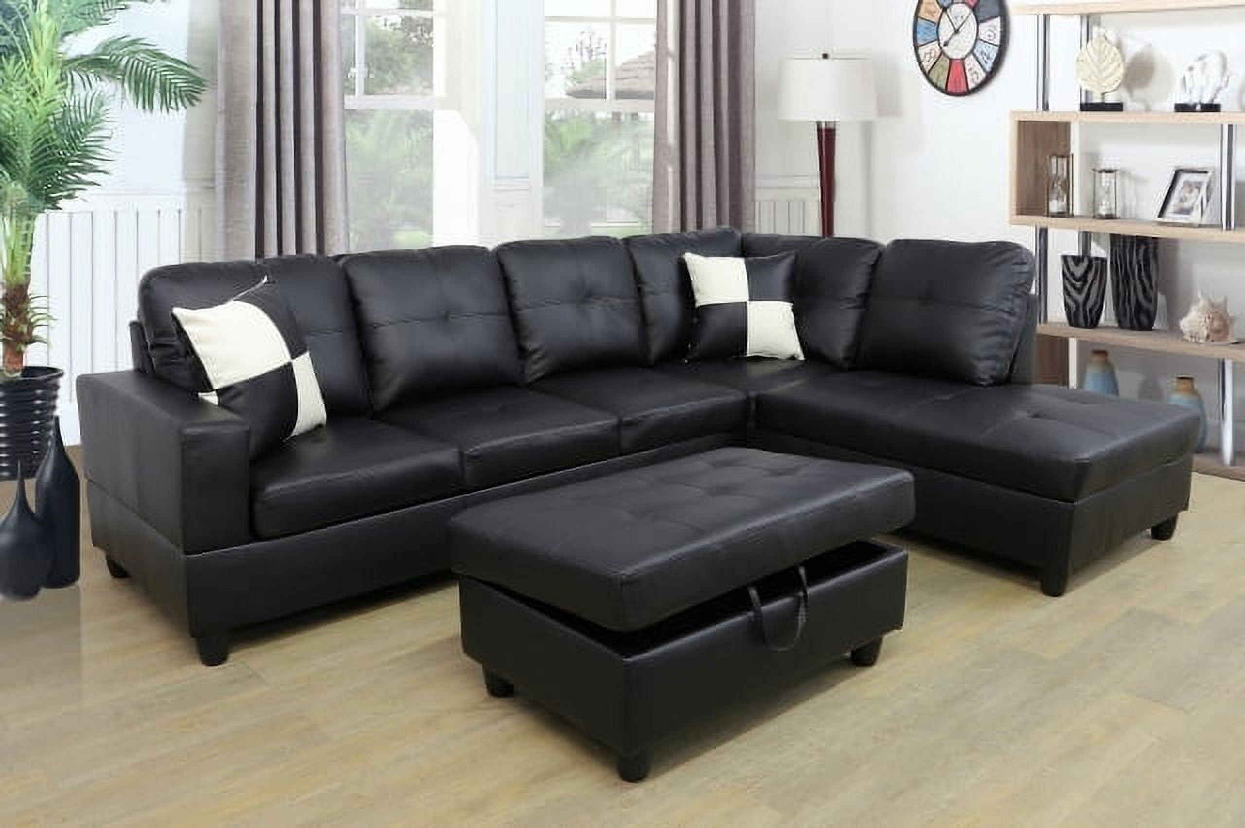 PonLiving Faux Leather Red Sofa Set: 103.5'' Sleeper Sectional with ...