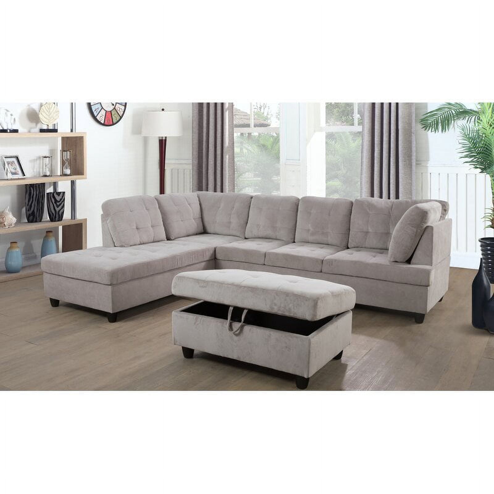 PonLiving Furniture Gray Dubey Living Room Sectional with Ottoman ...