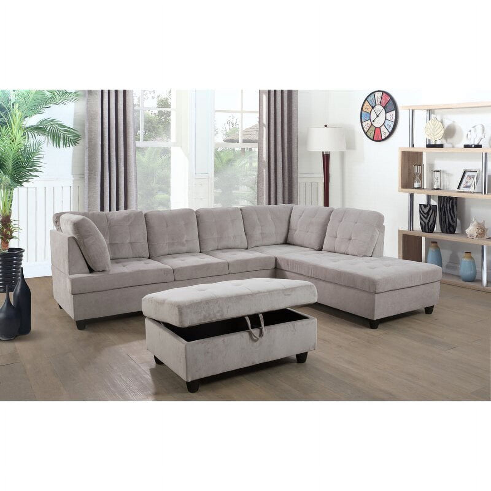 PonLiving Furniture Gray Dubey Living Room Sectional with Ottoman ...