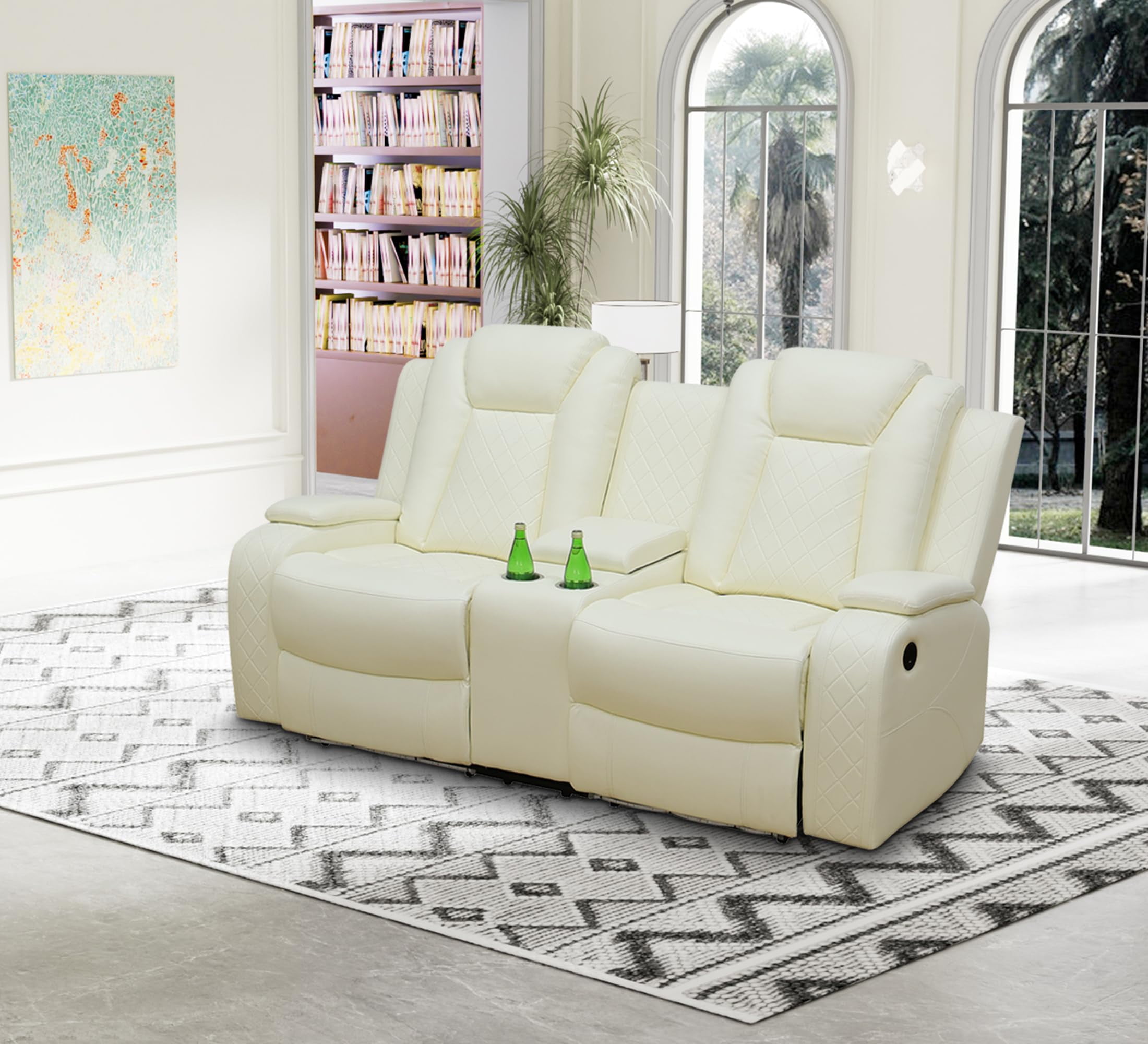 PonLiving Leather Power Recliner Sofa Set with LED Lights and USB ...
