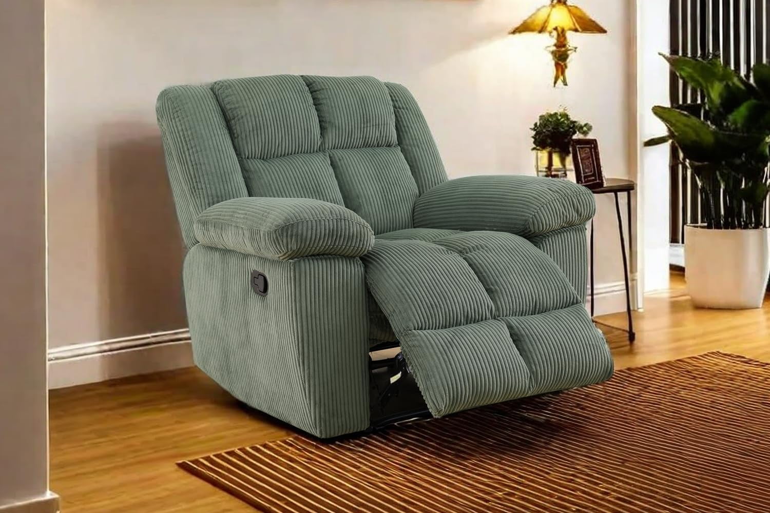 PonLiving Modern Corduroy Recliner Chair with Overstuffed Arms, Green ...