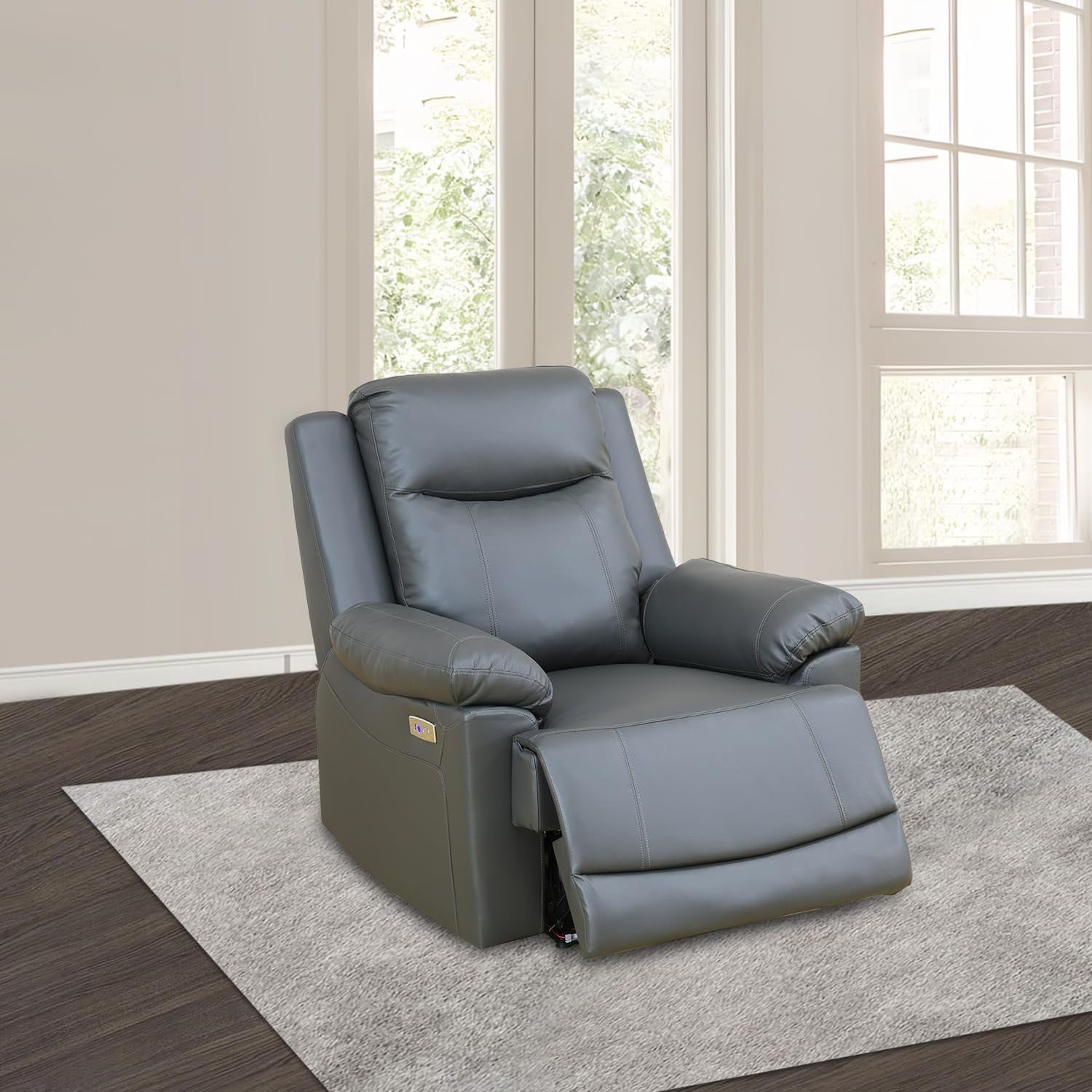 PonLiving Power Leather Recliner Chair with LED Lightsing with USB Port/Storage Console, Dark ...