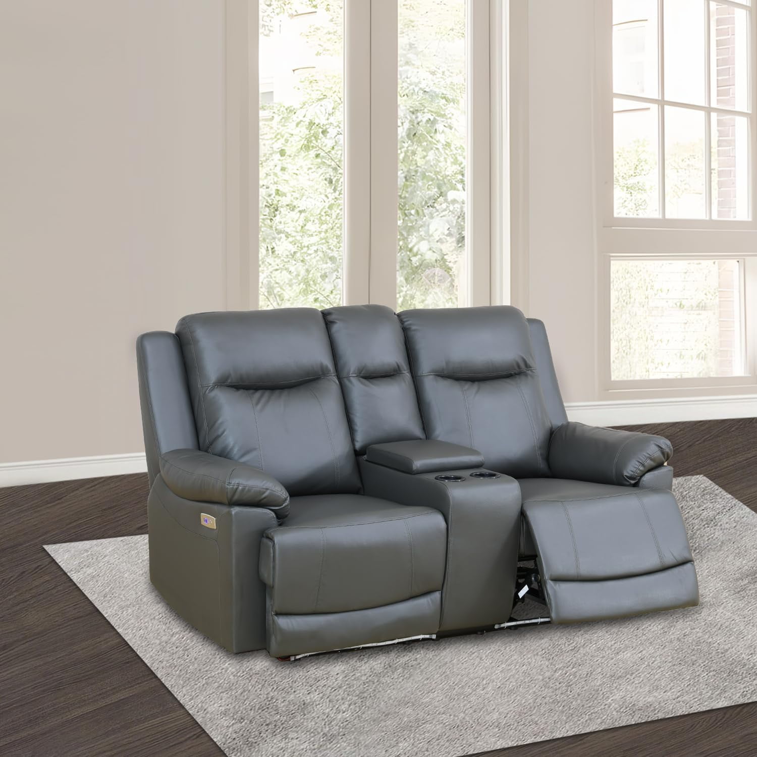 PonLiving Power Leather Recliner Loveseat with LED Lights,with USB Port ...