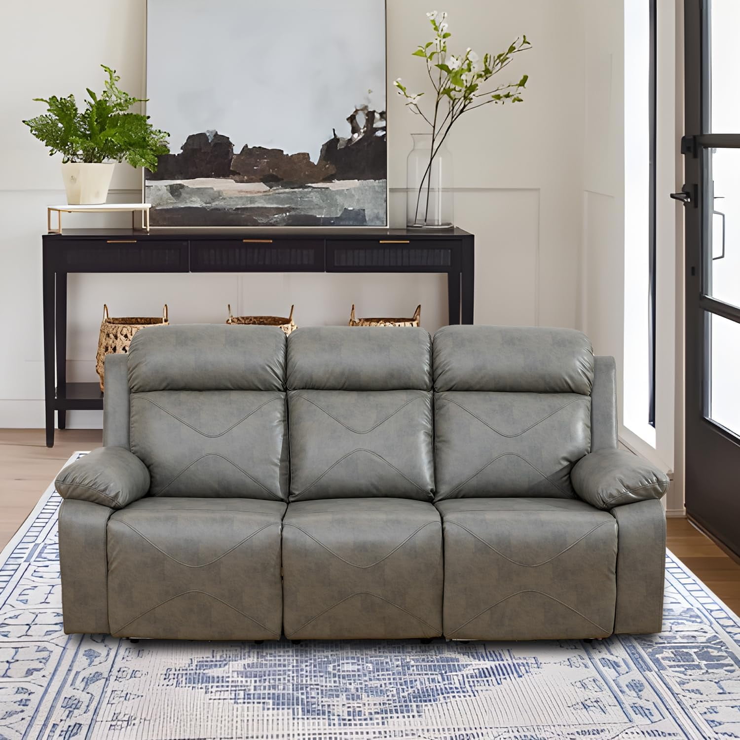 PonLiving Power Leather Reclining Sofa Set with LED Lights, USB Port ...
