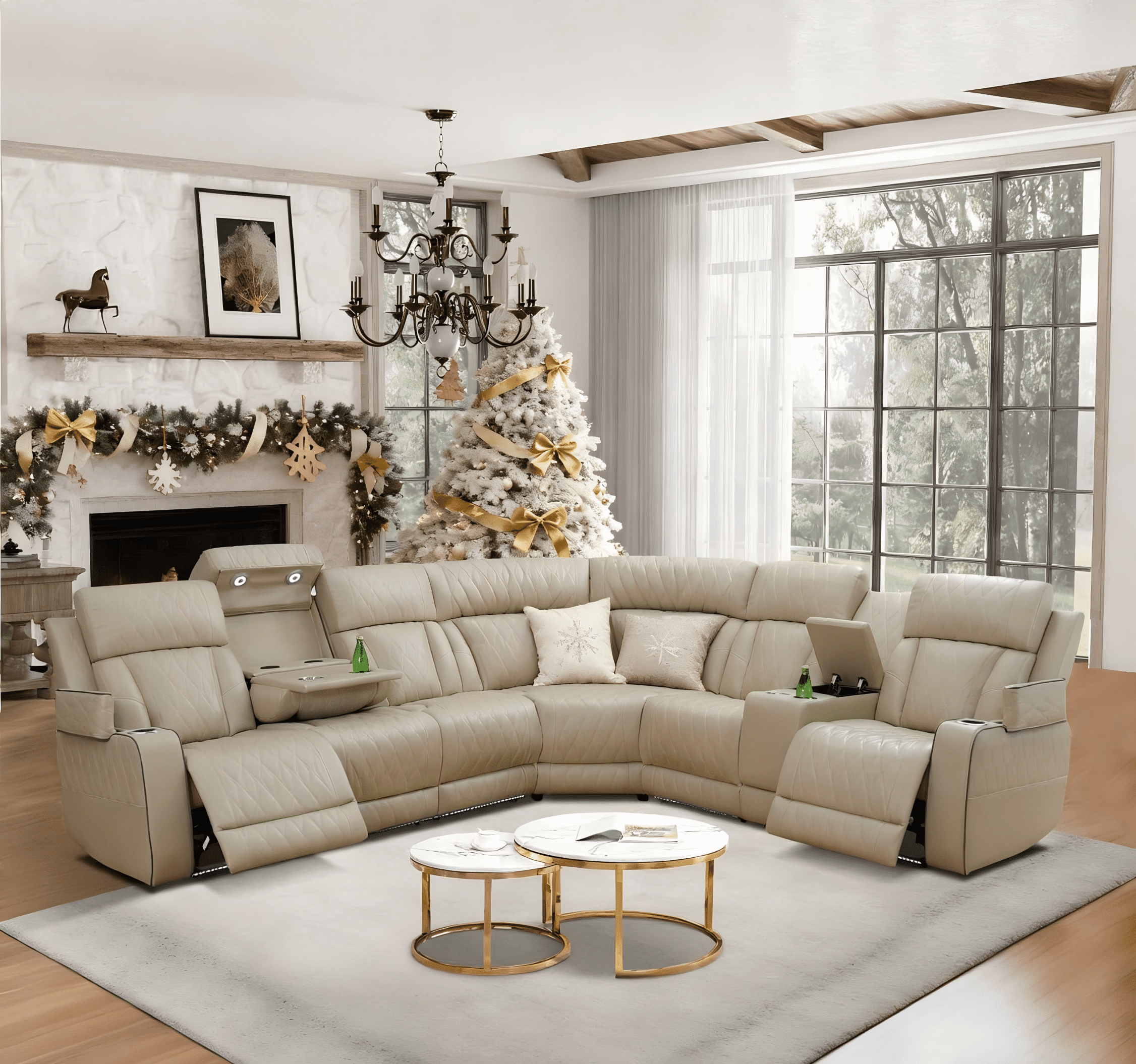 PonLiving Recliner Sofa Sectional Couches Power Leather Reclining ...