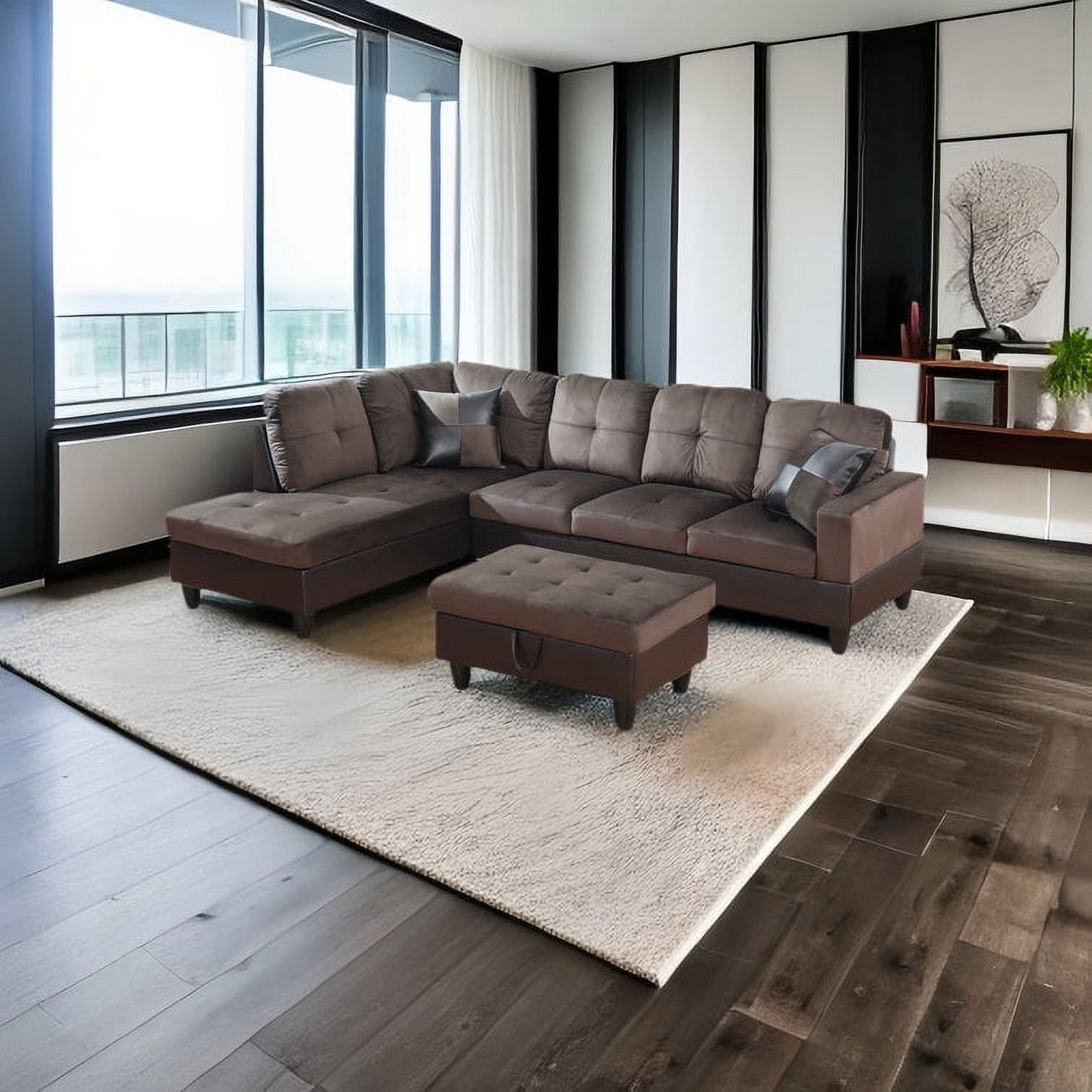 PonLiving Sectional Sofa, 103.5" 3 Piece Living Room Couch with Storage ...