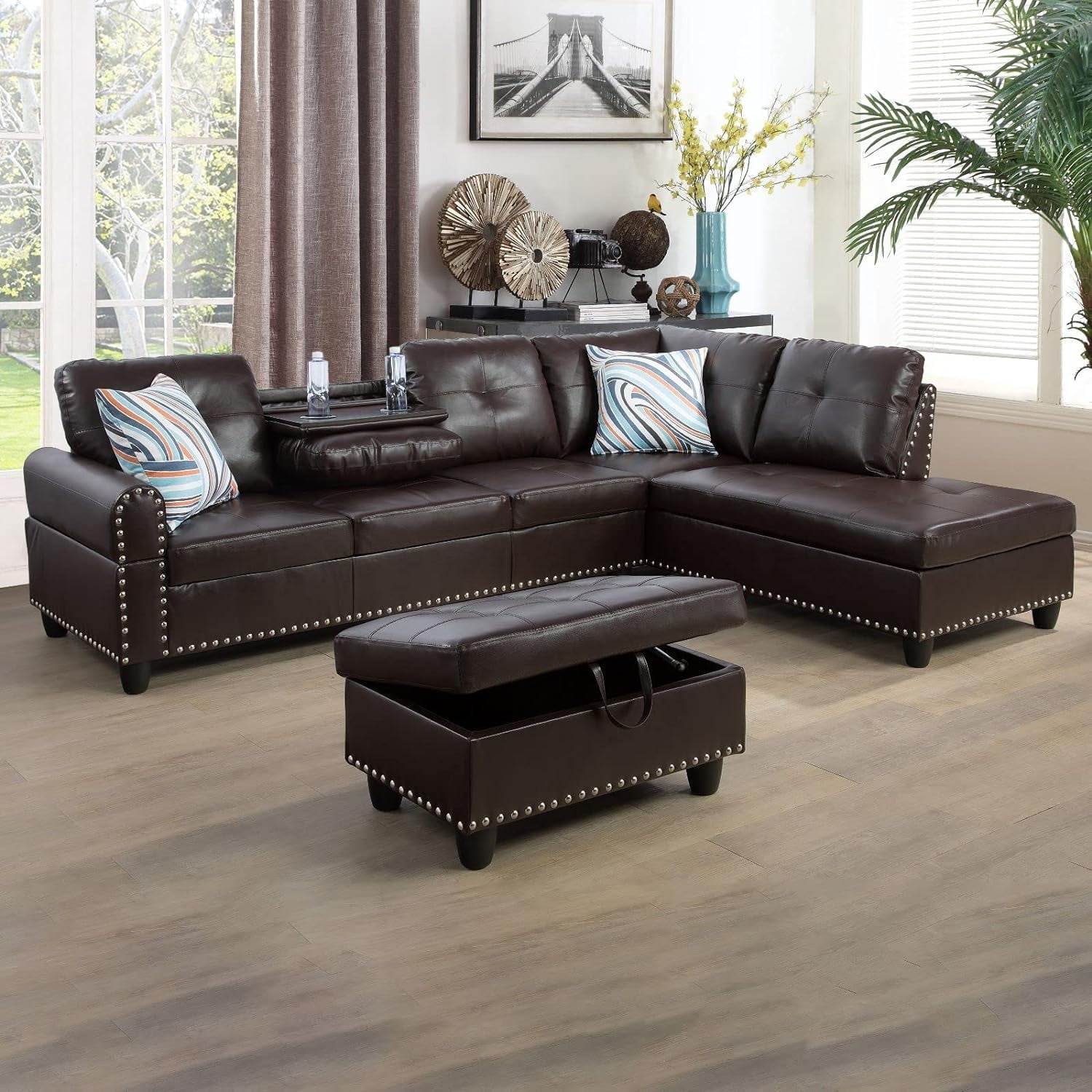PonLiving Sectional Sofa, 3 Piece Living Room Faux Leather Couch with ...