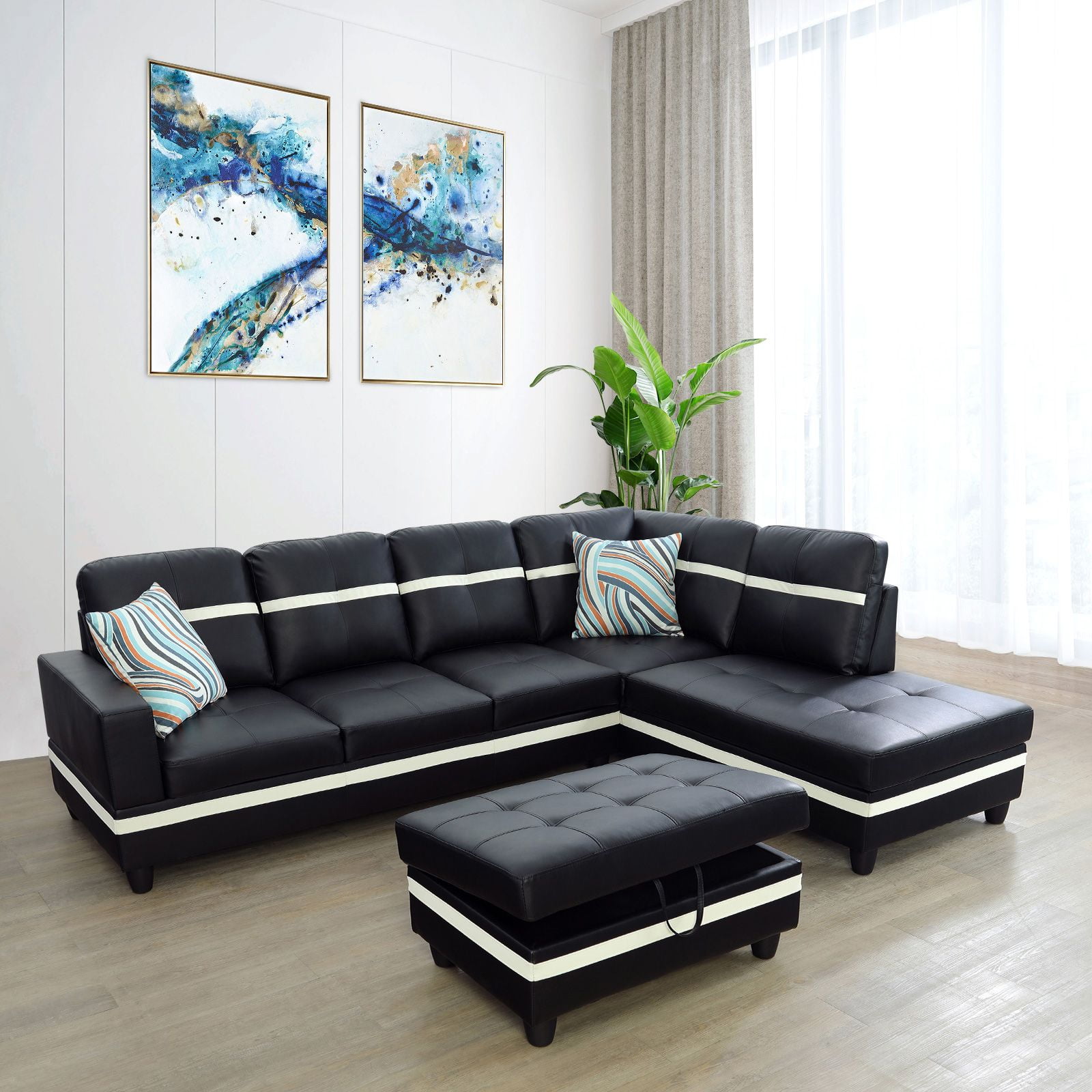 PonLiving Sectional Sofa Couch, L-Shaped 3-Piece Couch Living Room Sofa ...