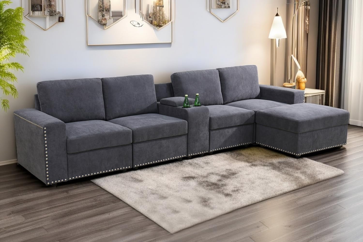 PonLivingModular L-Shaped Sectional Sofa Couch with Ottoman Corduroy ...