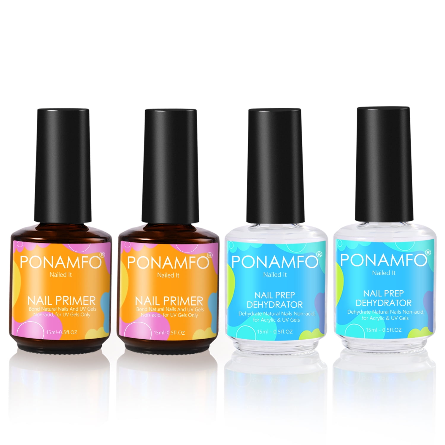 Ponamfo 15ml Gel Nail Polish Nail Dehydrator and Primer, 4Pcs Acid Free ...