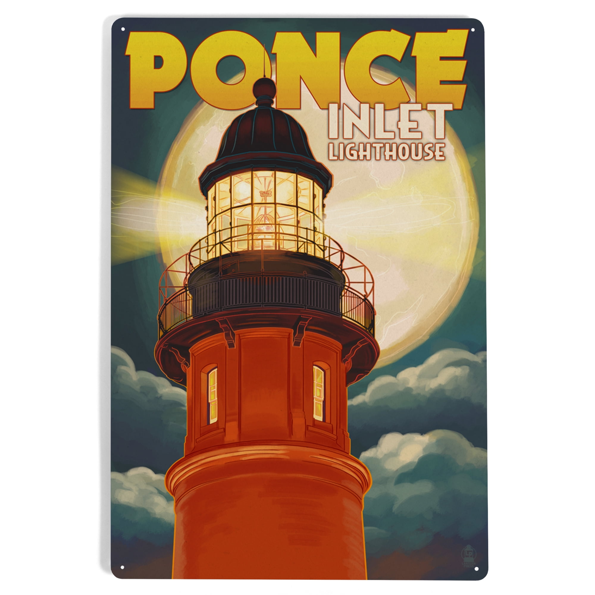 Ponce De Leon Inlet, Florida, Lighthouse and Moon (12x18 Aluminum Art ...