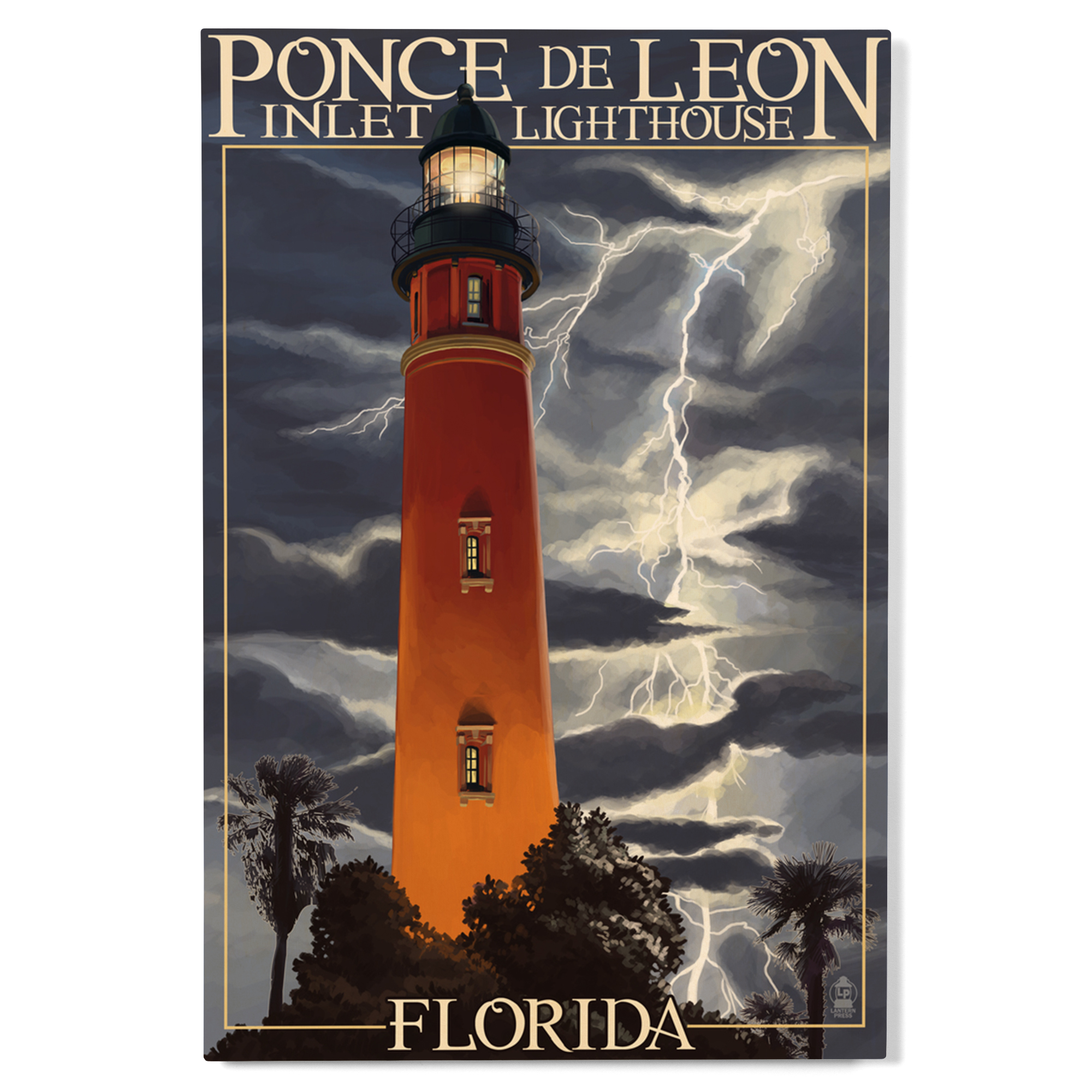 Ponce De Leon Inlet Lighthouse, Florida, Lightning at Night Birch Wood ...